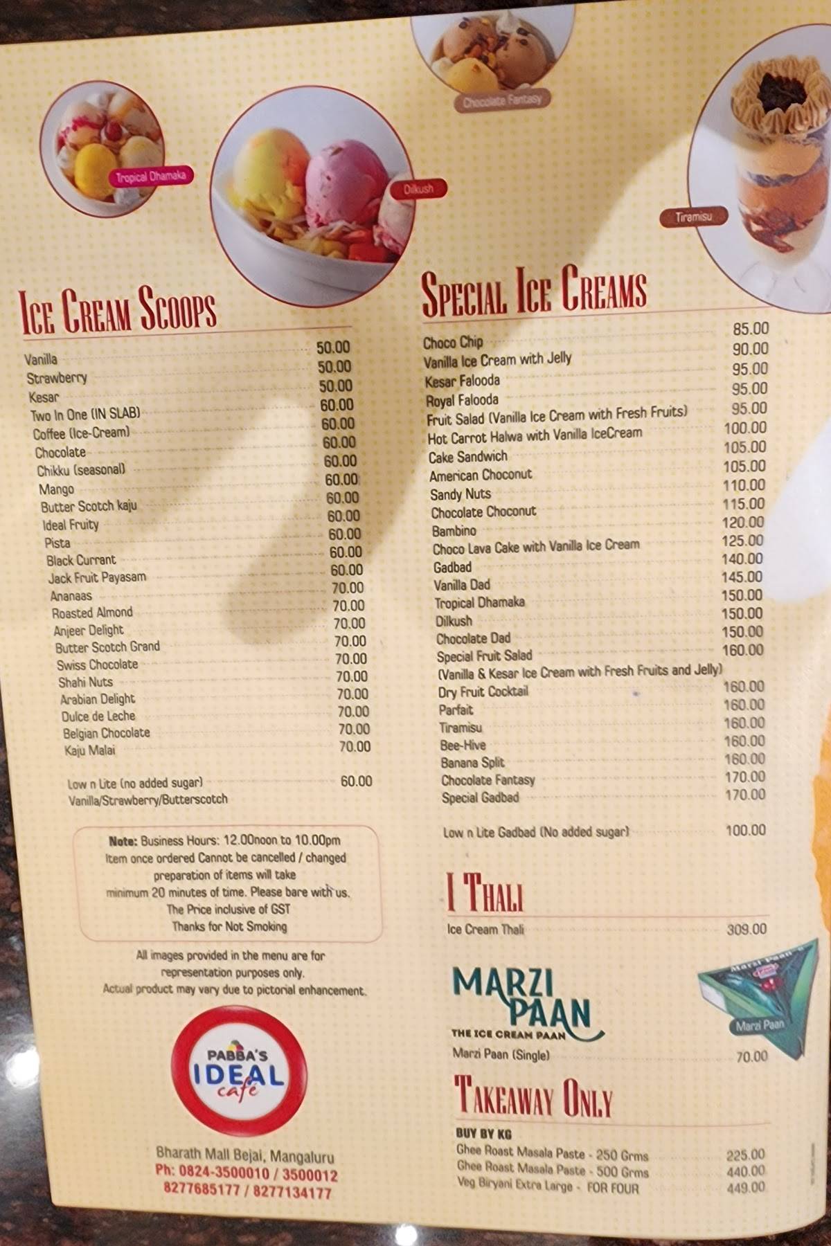 Menu at Pabbas Ideal Cafe Bharat Mall, Mangaluru