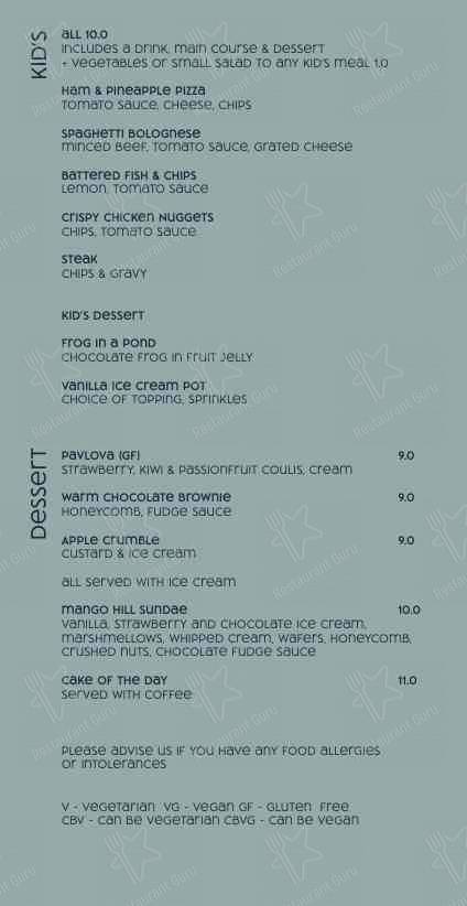 Menu at Mango Hill Tavern restaurant, Mango Hill