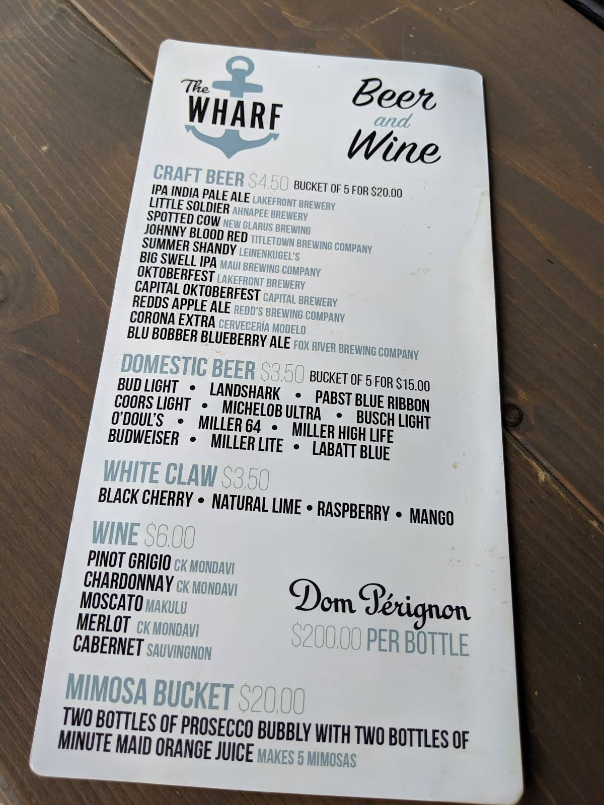 Menu at The Wharf Manitowoc pub & bar, Manitowoc