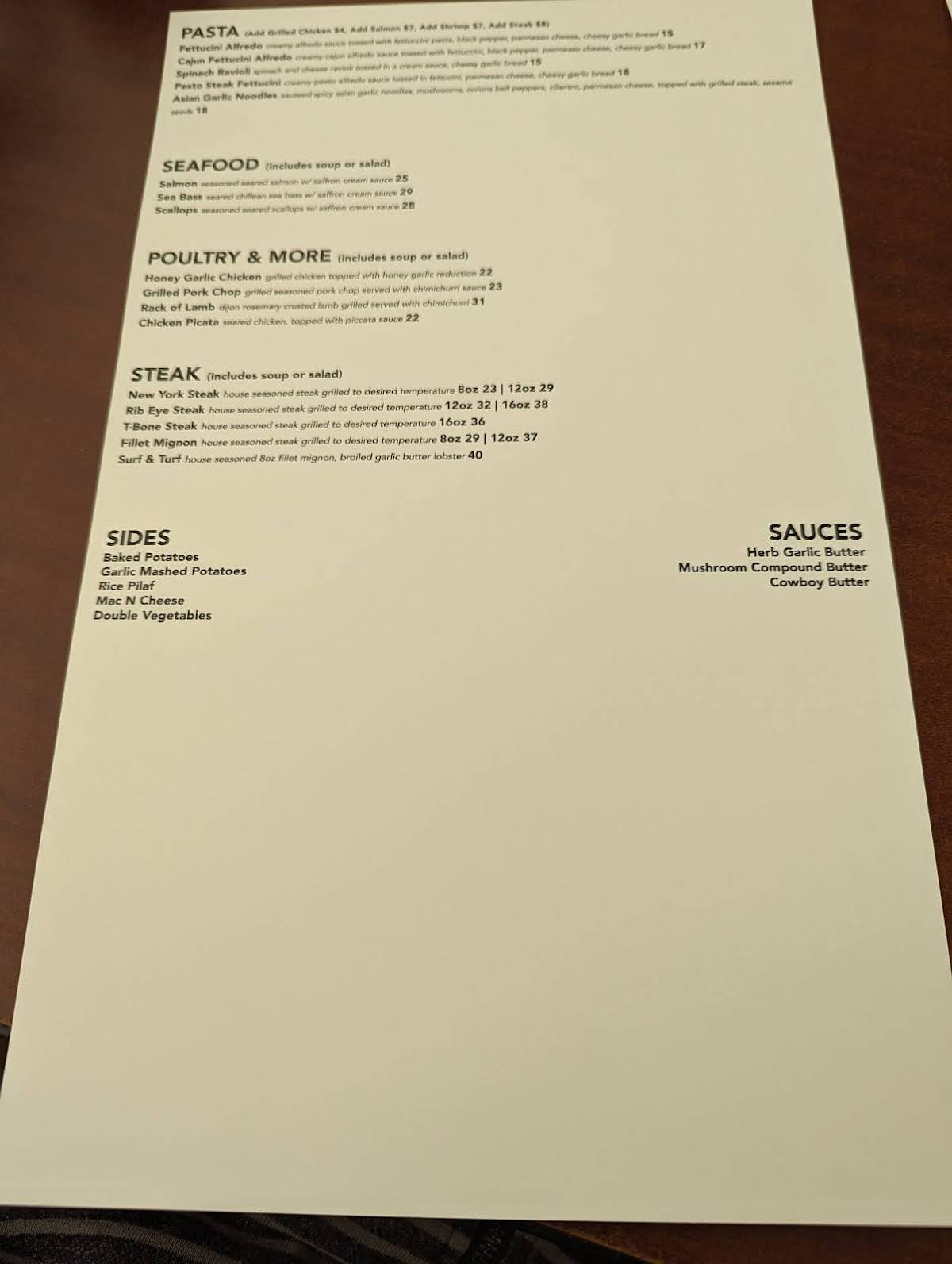 Menu at Manny's Steakhouse, Vallejo