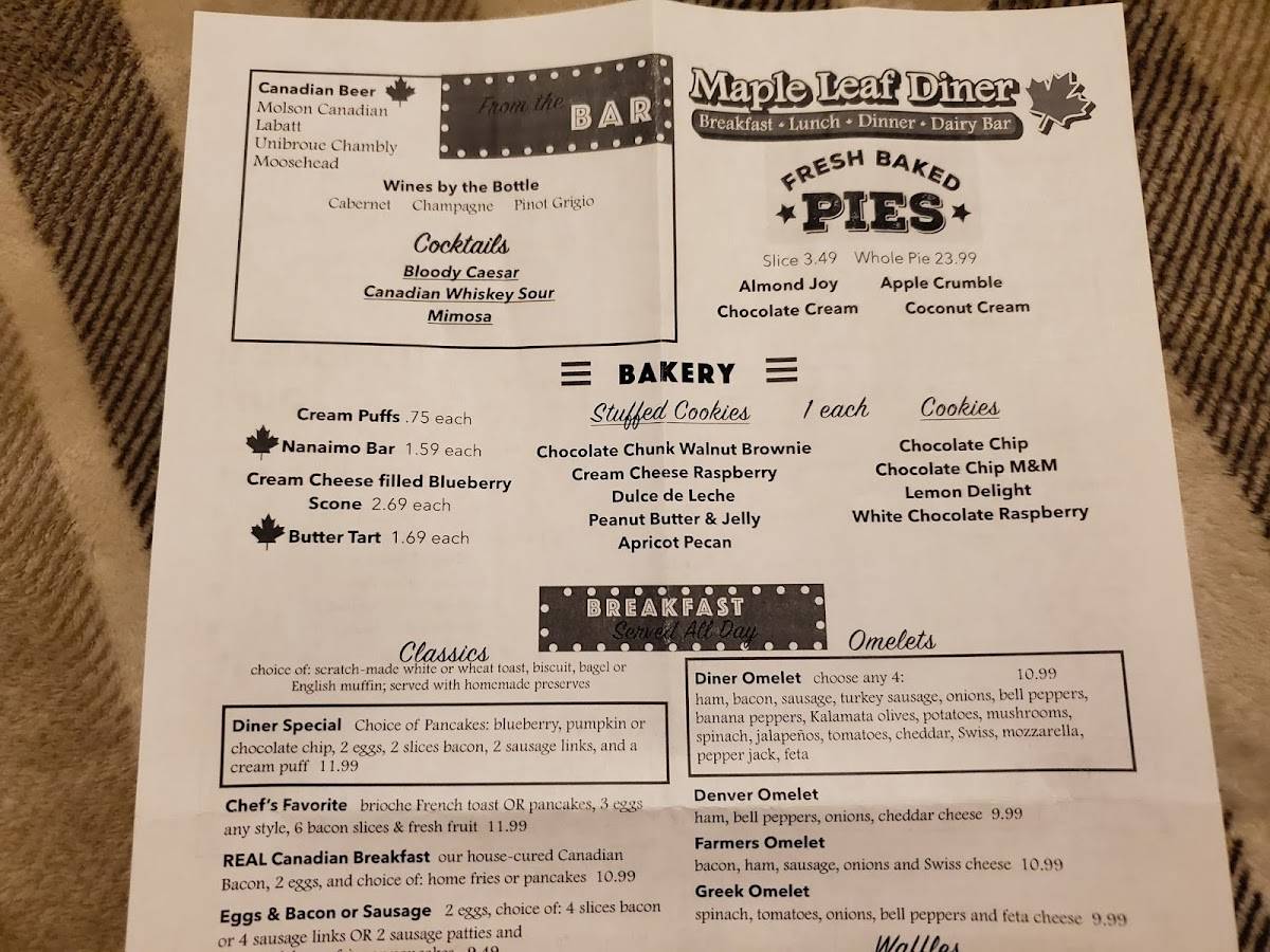 Menu at Maple Leaf Diner restaurant, Dallas