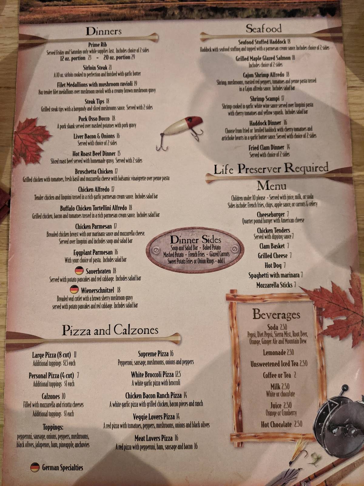 Menu at Maple On the Lake restaurant, East Berne