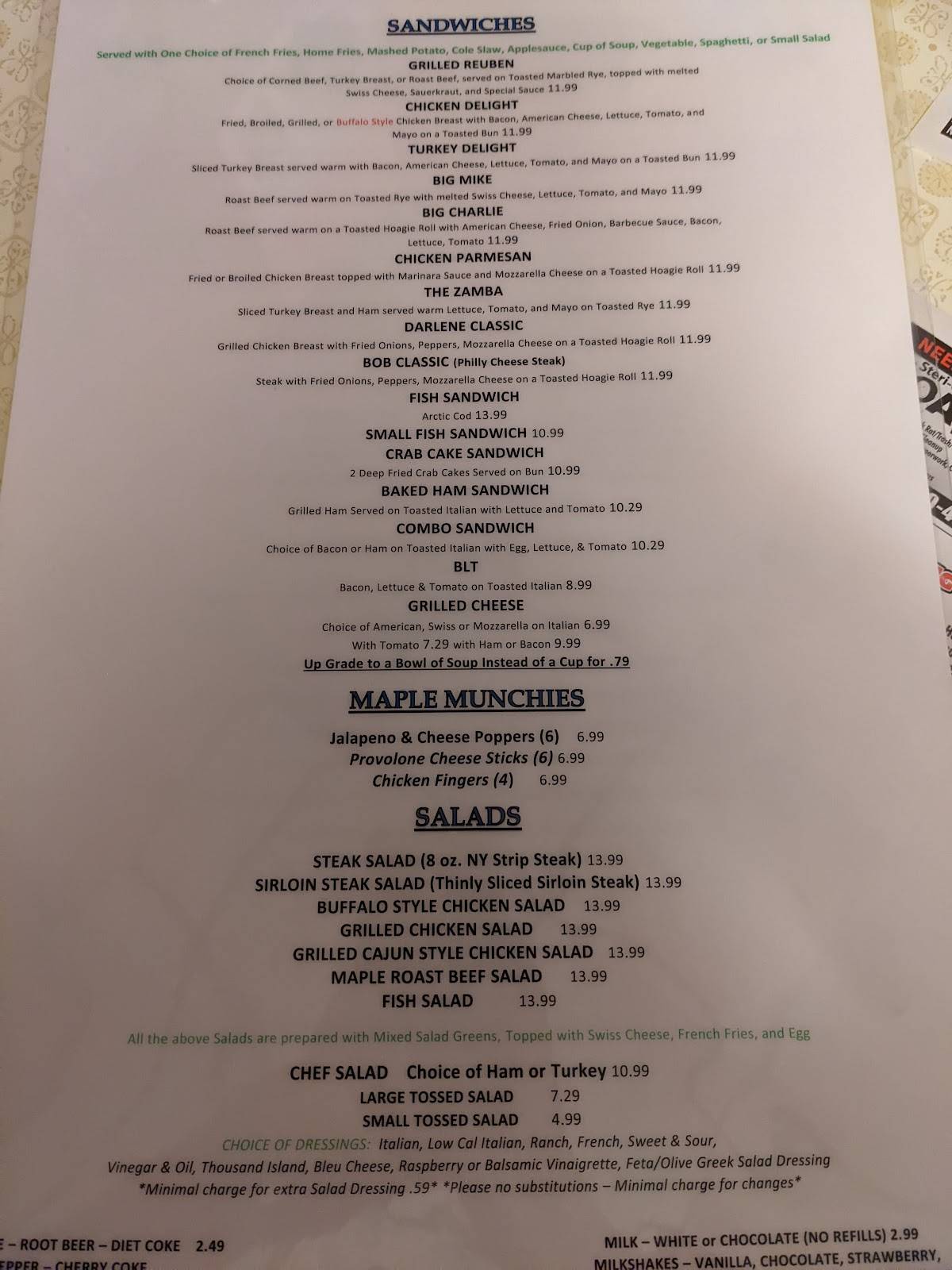 Menu at Maple Restaurant, Ambridge