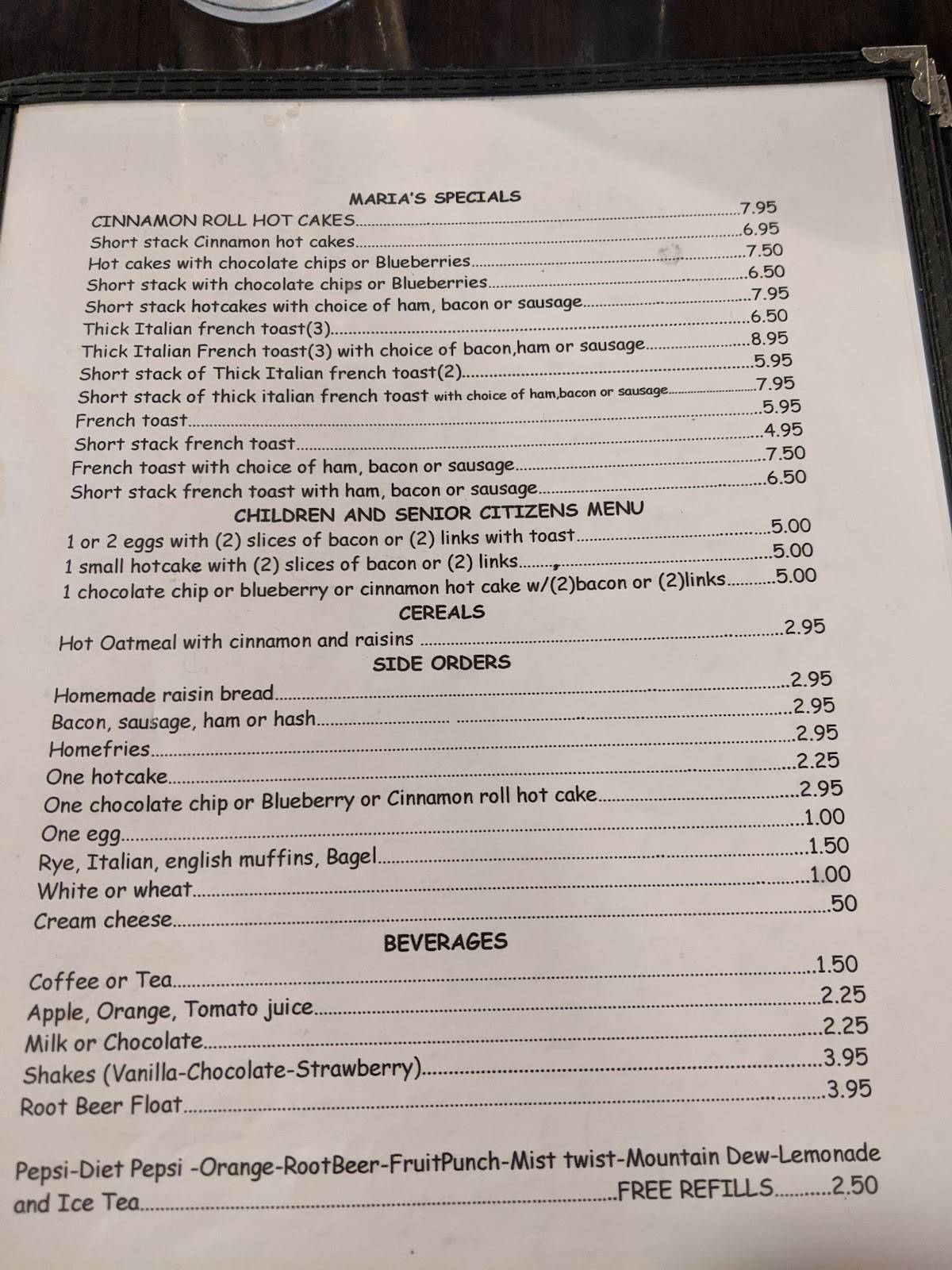 Menu at Maria's Family Restaurant, Oswego