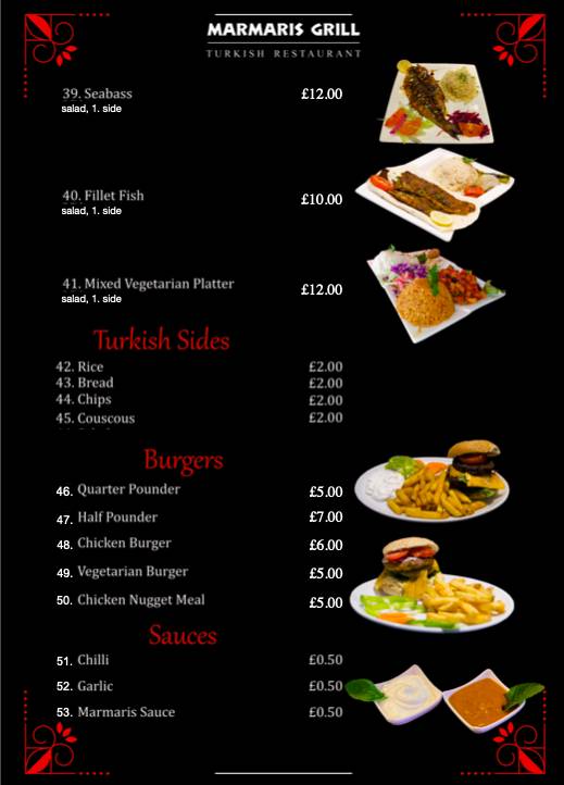 Menu at Marmaris Grill Turkish Restaurant, Bedford