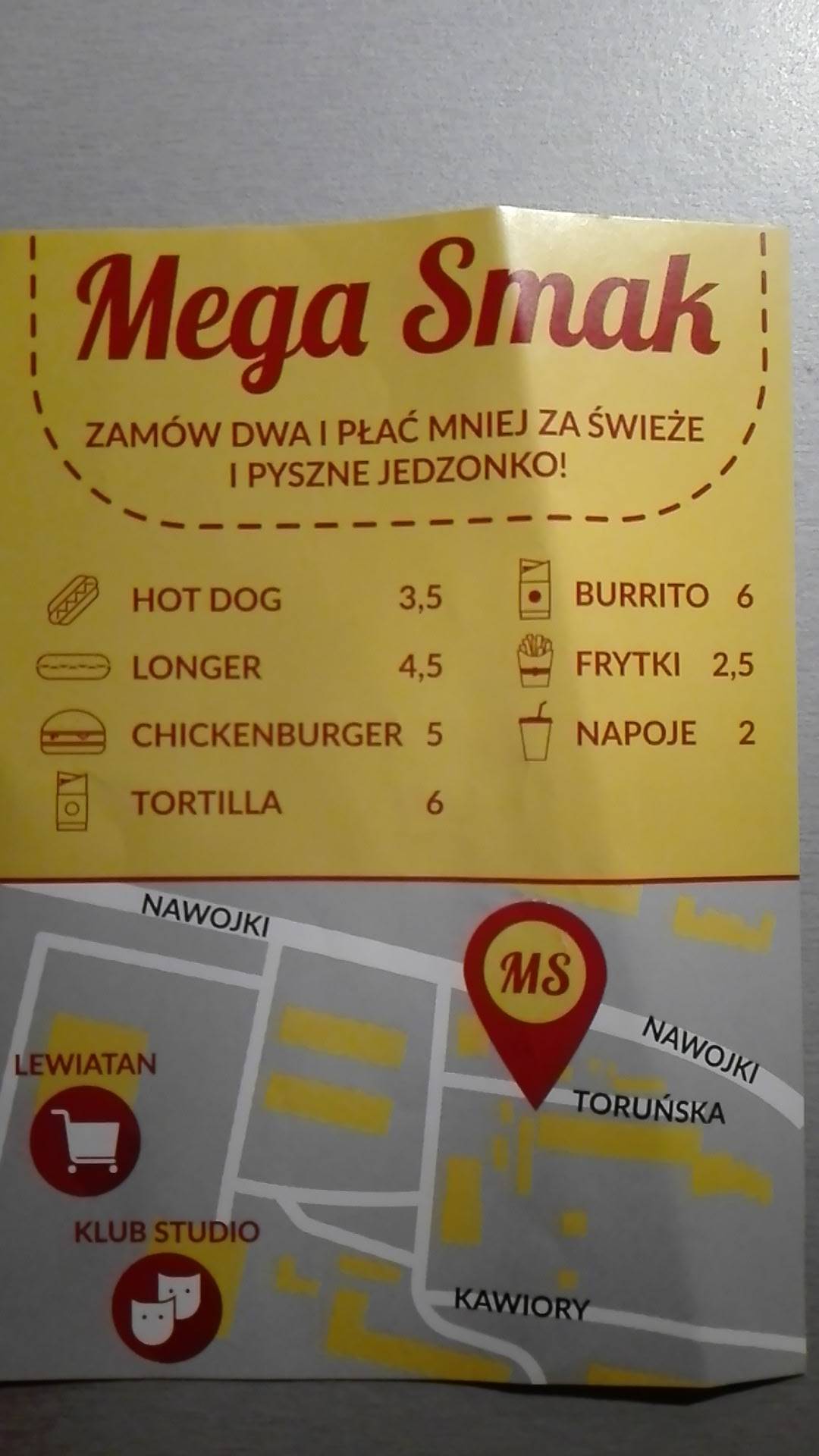 Menu at Mega Smak restaurant, Kraków