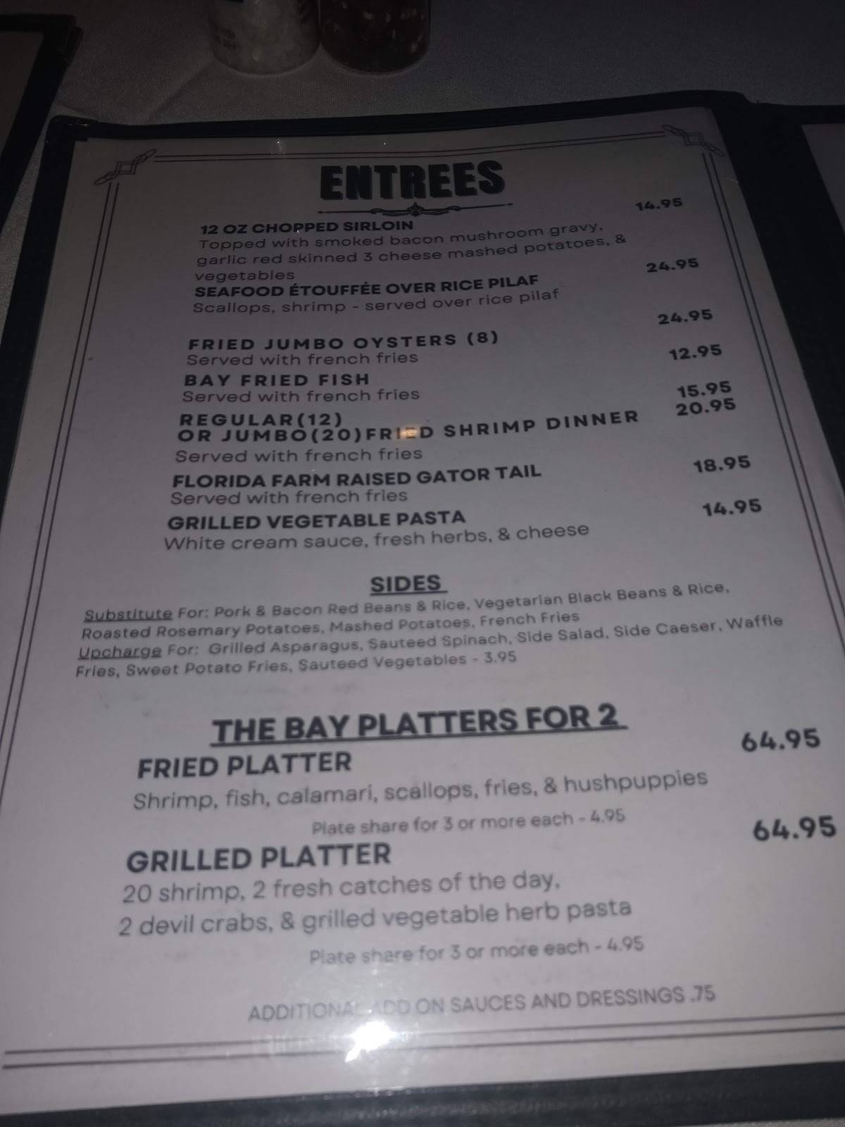 Menu at Blue Water Bay restaurant, Melrose