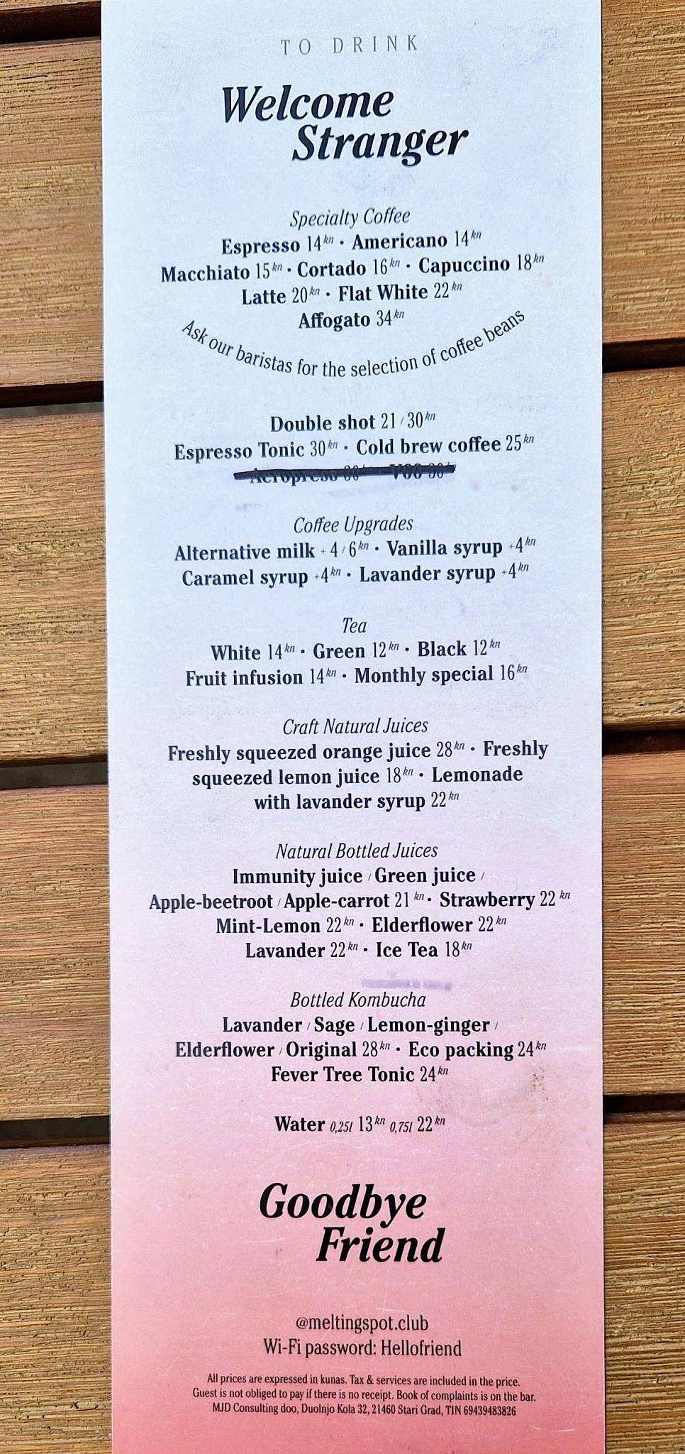 Menu da Melting Spot Jelsa, Jelsa