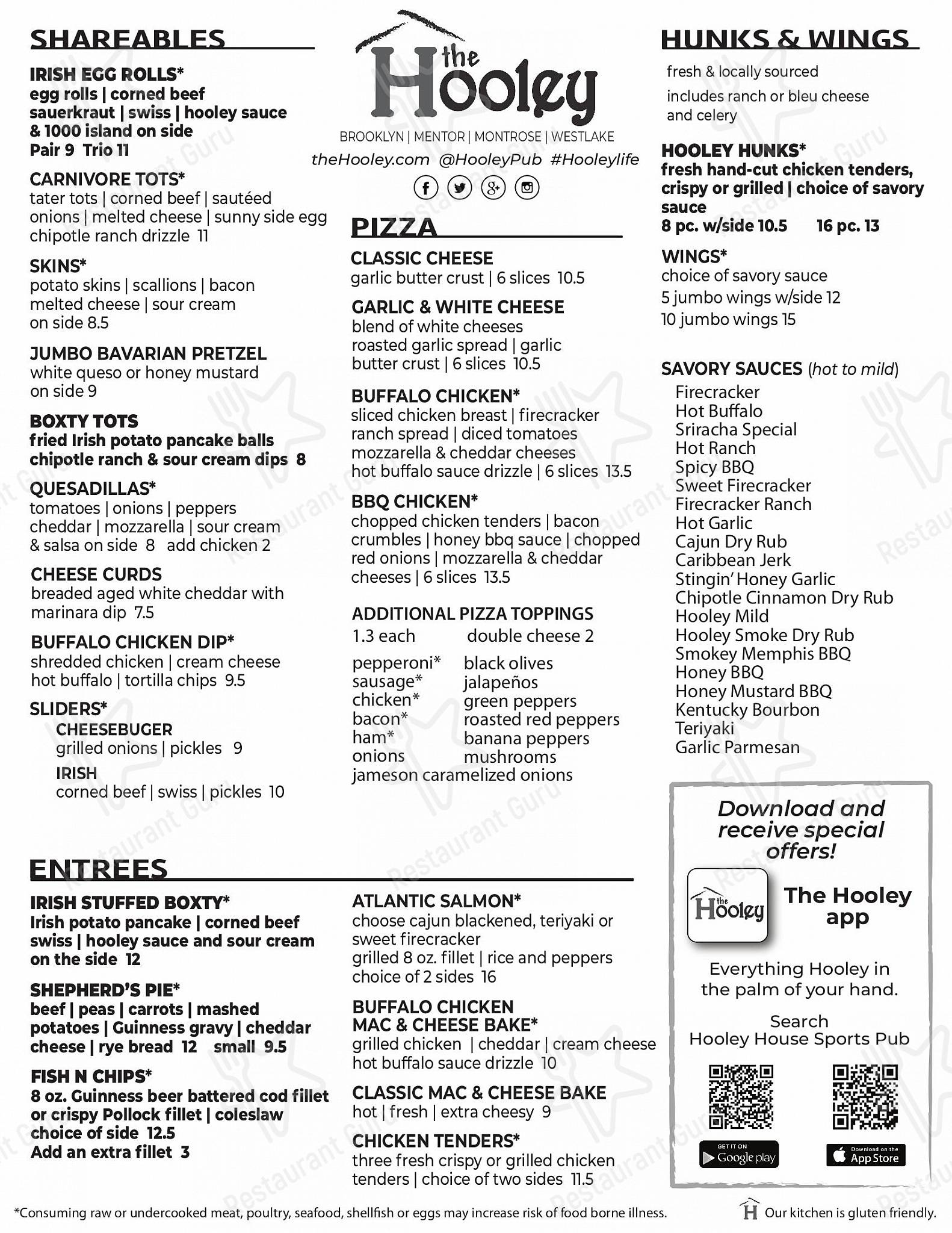 Menu at The Hooley Pub & Kitchen, Mentor