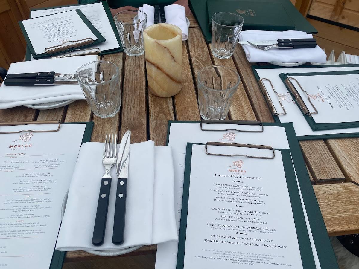Menu at Mercer Roof Terrace restaurant, London