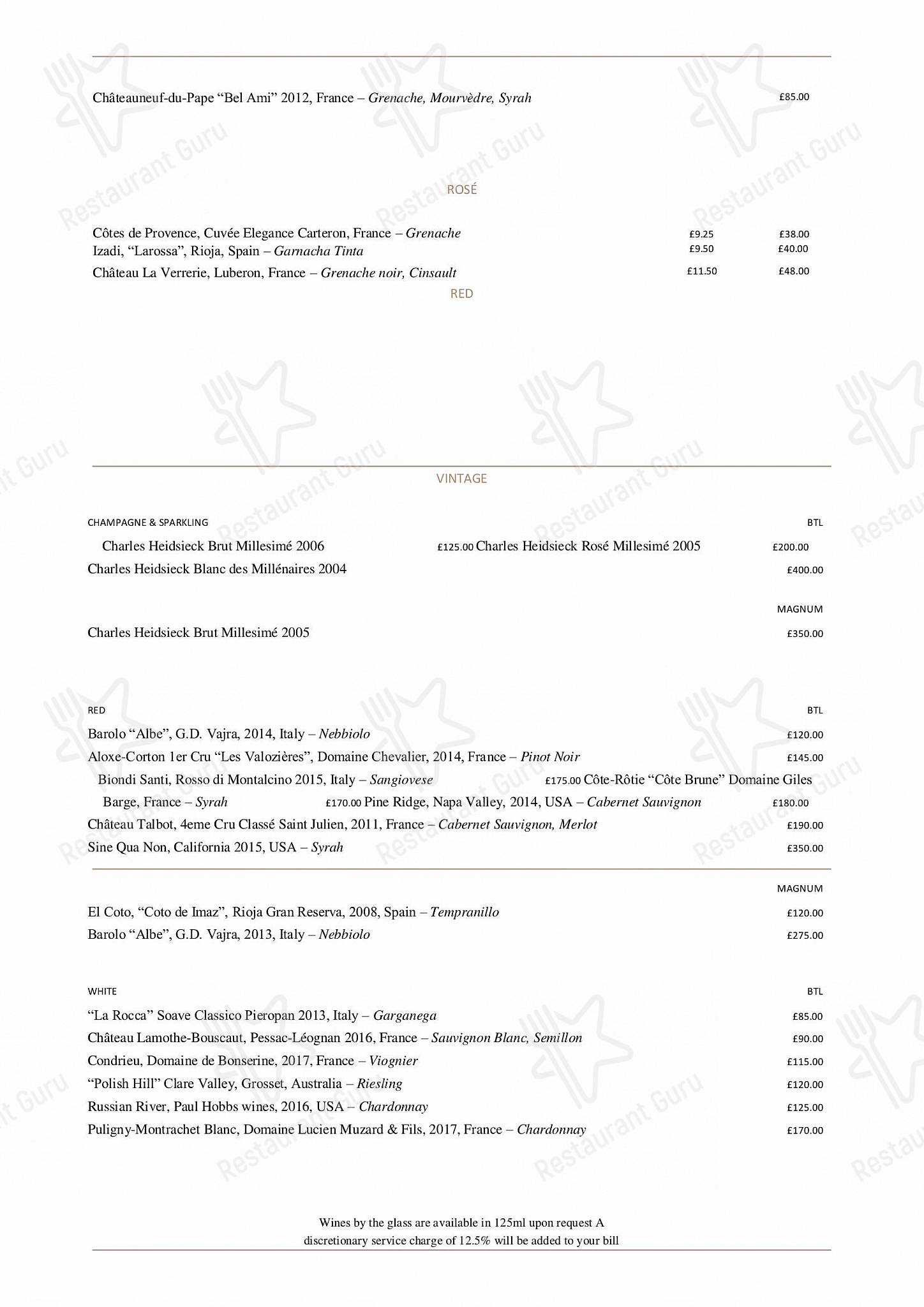Menu at Mercer Roof Terrace restaurant, London
