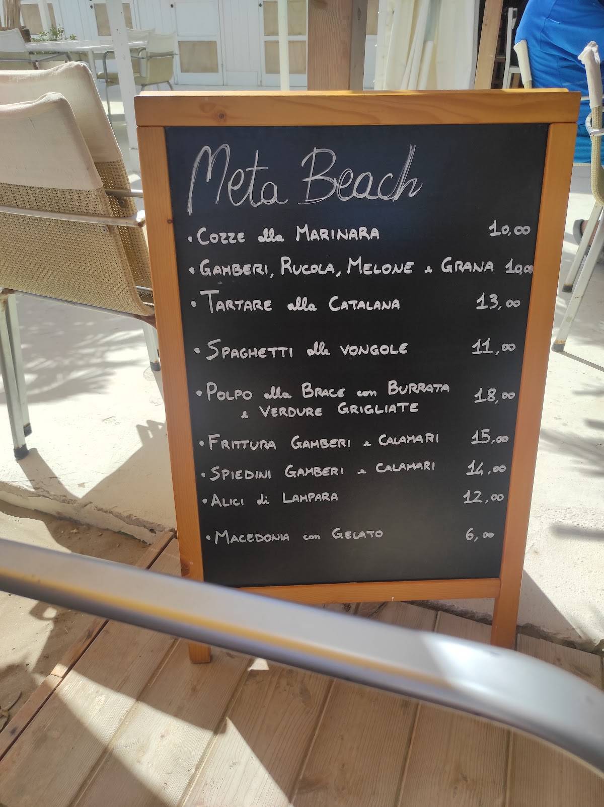 Menu da Meta Beach ristorante, Fano, Località Metaurilia