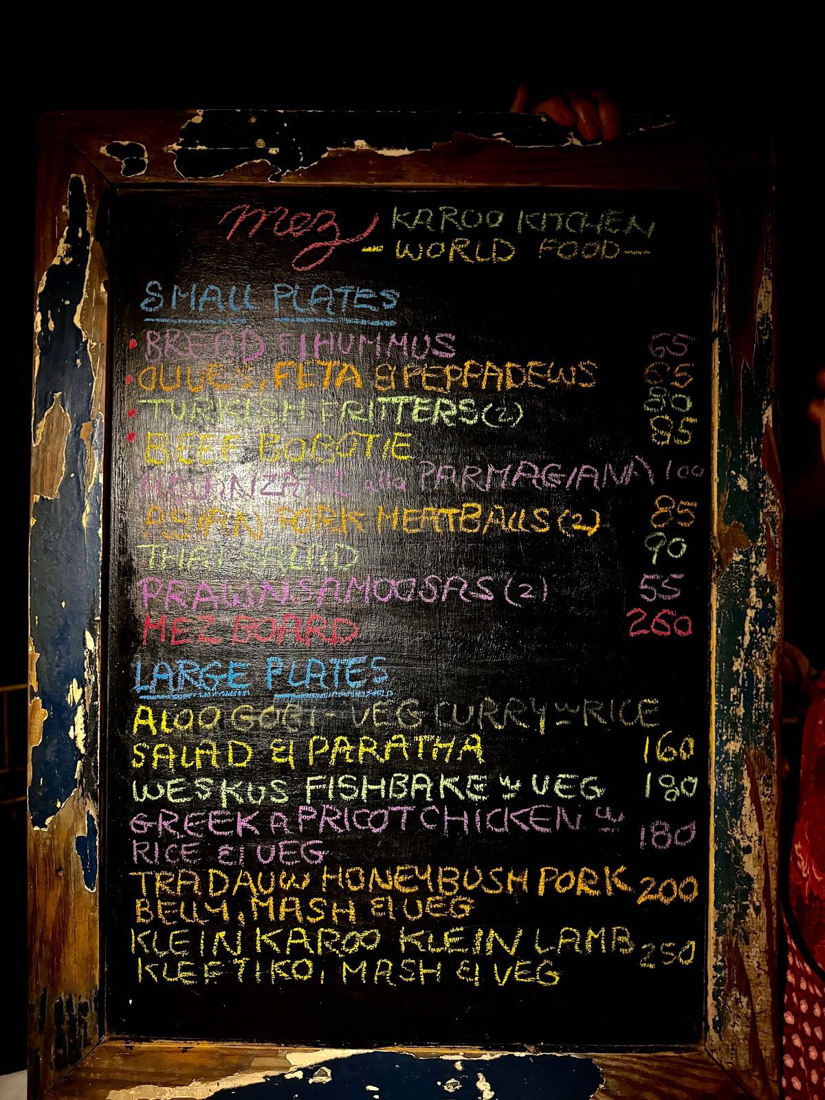 Menu at Mez Karoo Kitchen restaurant, Barrydale
