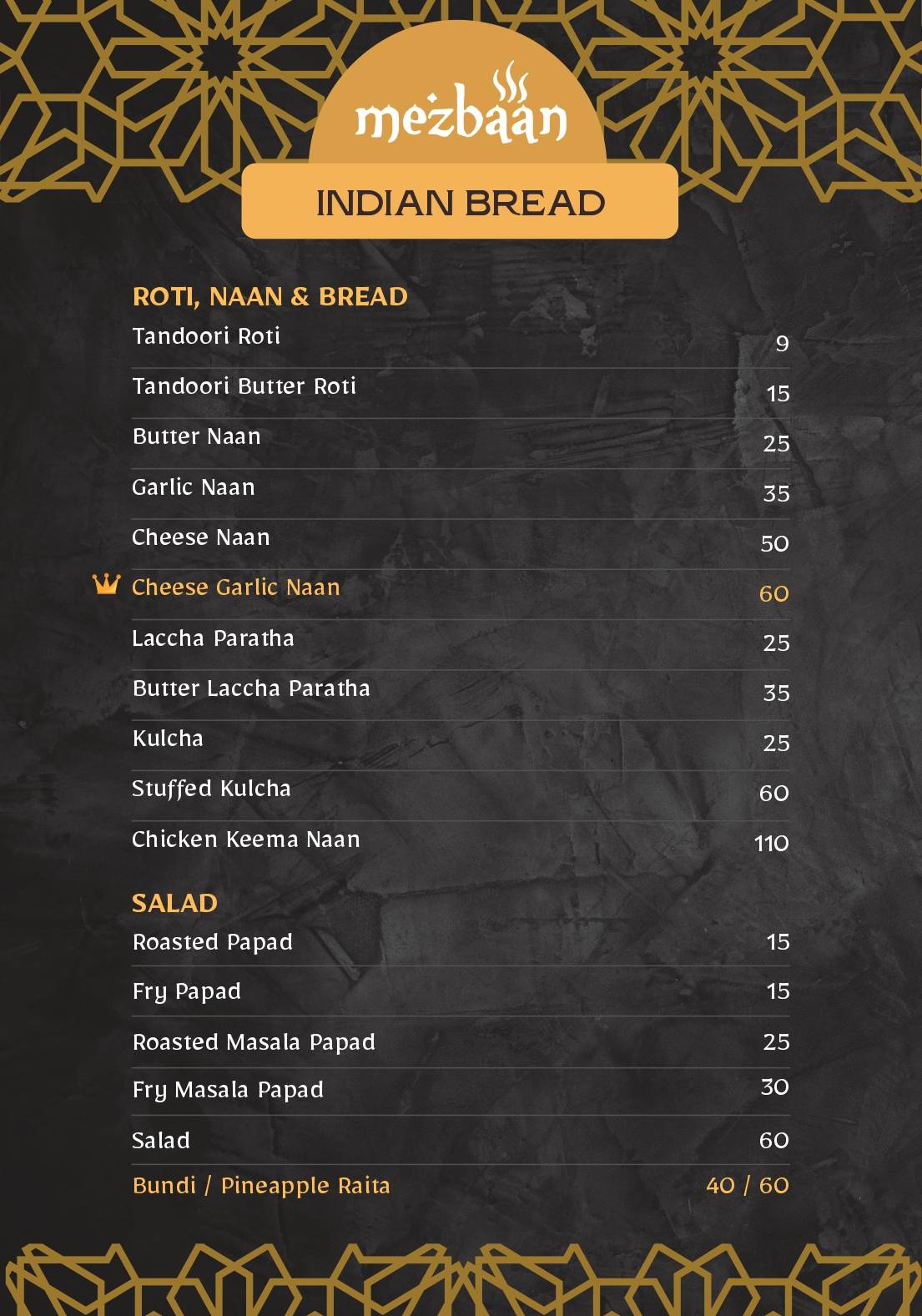 Menu at Mezbaan - The King of Tandoor, Ratnagiri
