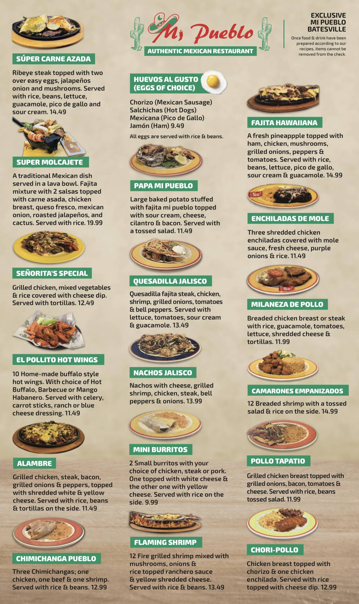 Menu at Mi Pueblo Batesville restaurant, Batesville