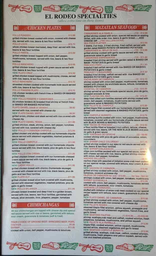Menu at Mi Rodeo restaurant, Louisville, MS-15