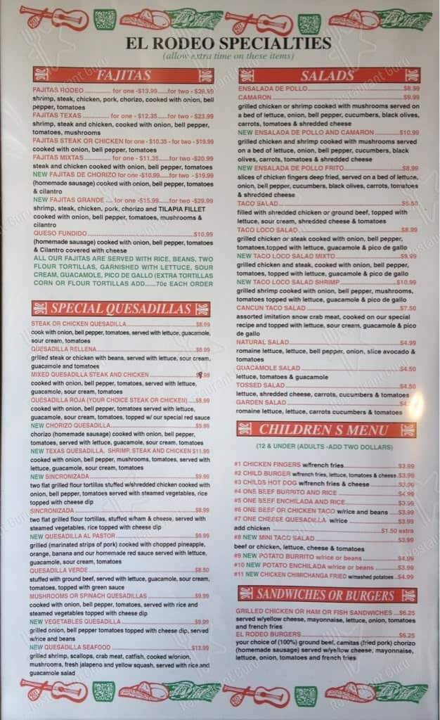 Menu at Mi Rodeo restaurant, Louisville, MS-15