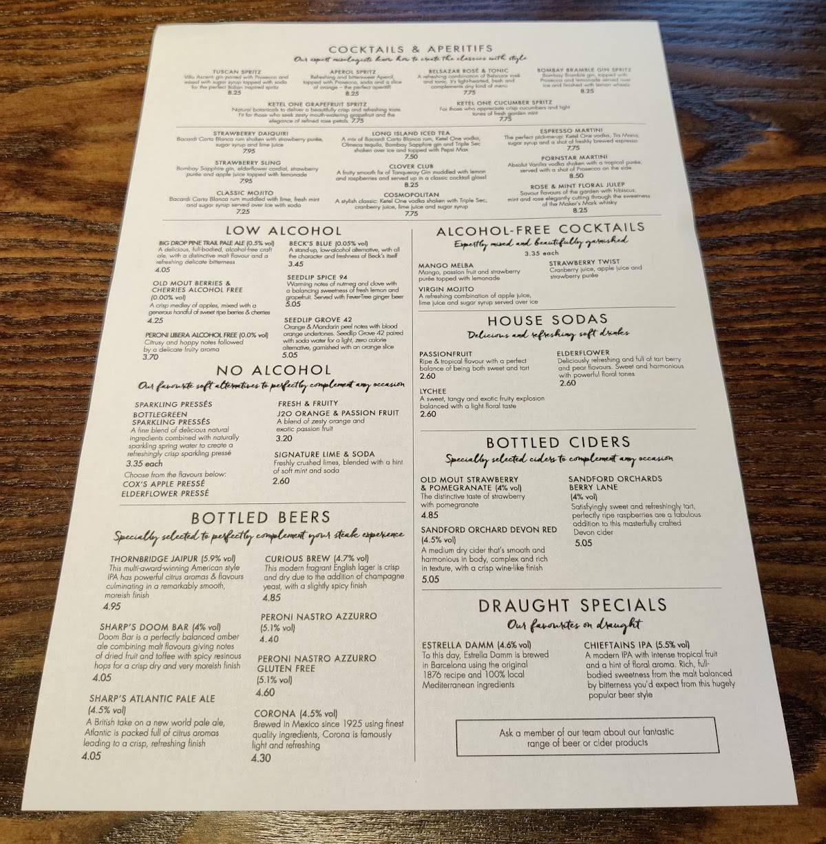 Menu at Miller & Carter Gosforth Park steakhouse, Newcastle upon Tyne ...