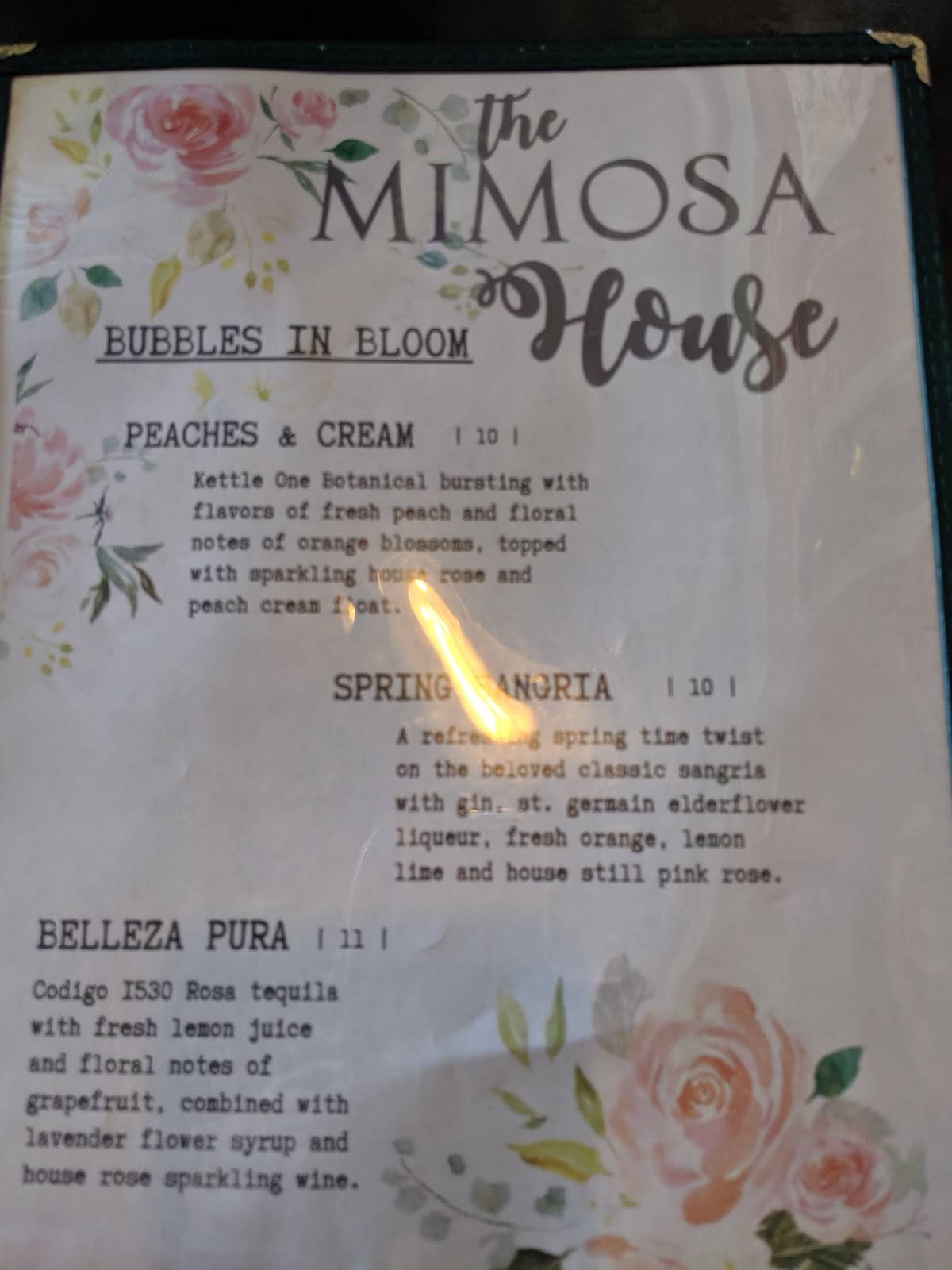 Menu at Mimosa House restaurant, El Dorado Hills