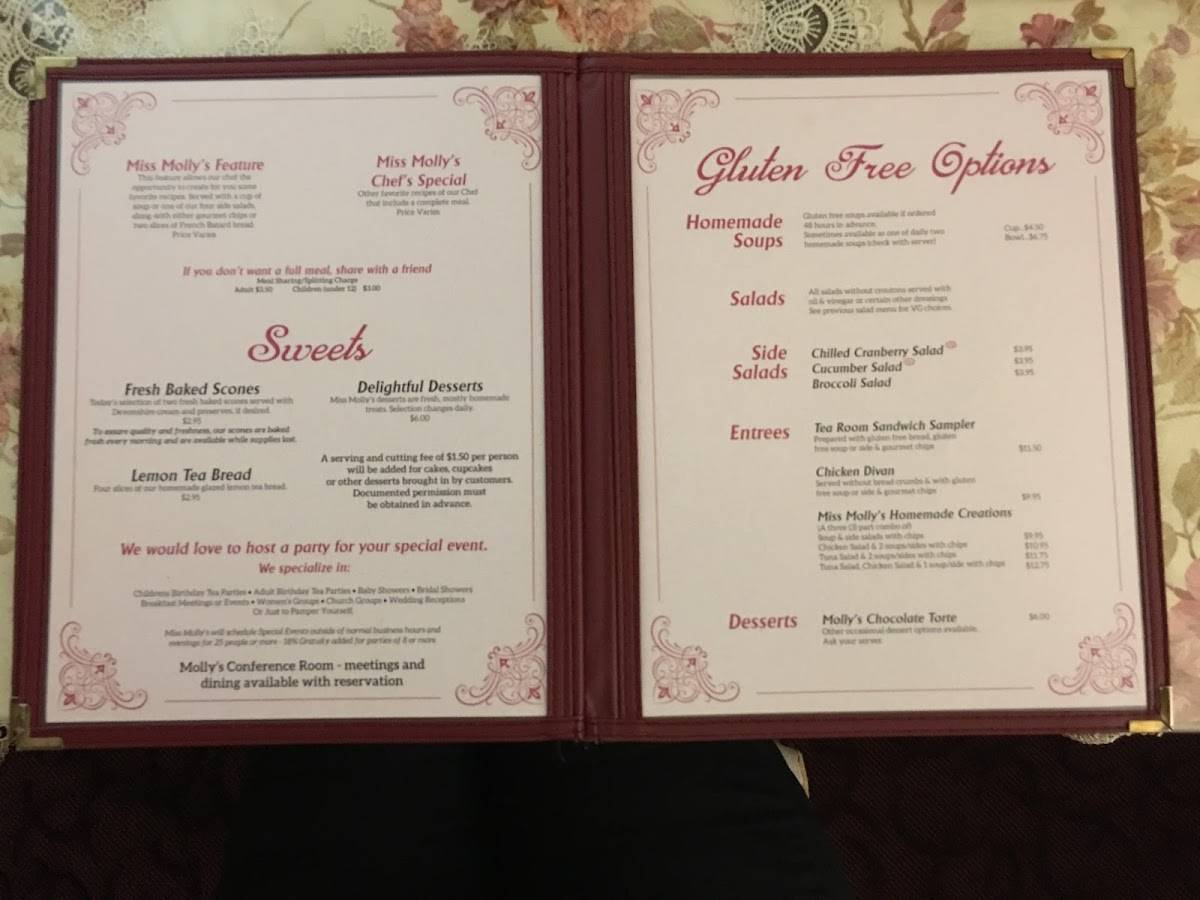 Menu at Miss Molly's Tea Room and Gift Shop restaurant, Medina