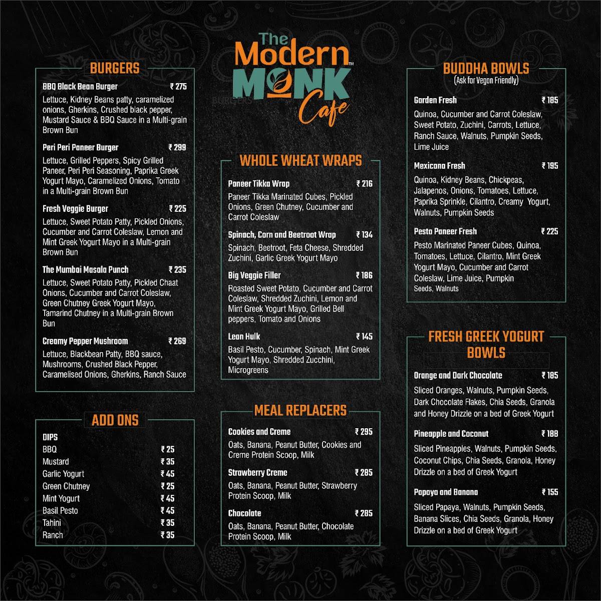 Menu at Modern Monk Cafe, Mumbai