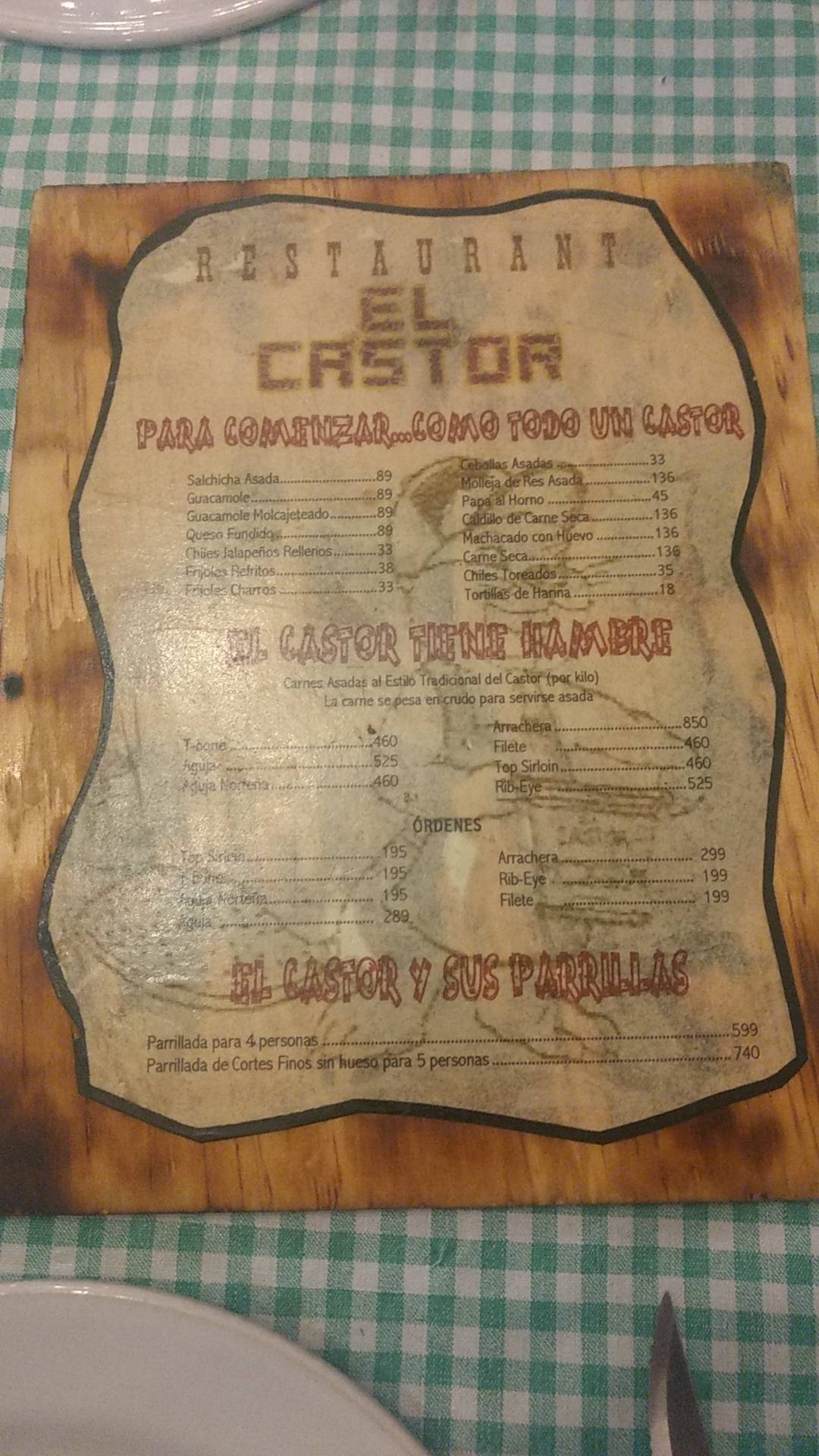 Carta del restaurante El Castor, Monterrey, Blvd. Rogelio Cantú Gomez #1000