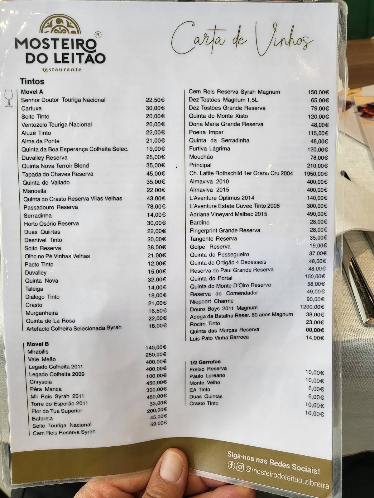 Menu em Restaurante Mosteiro do Leitão (Zibreira), Torres Novas