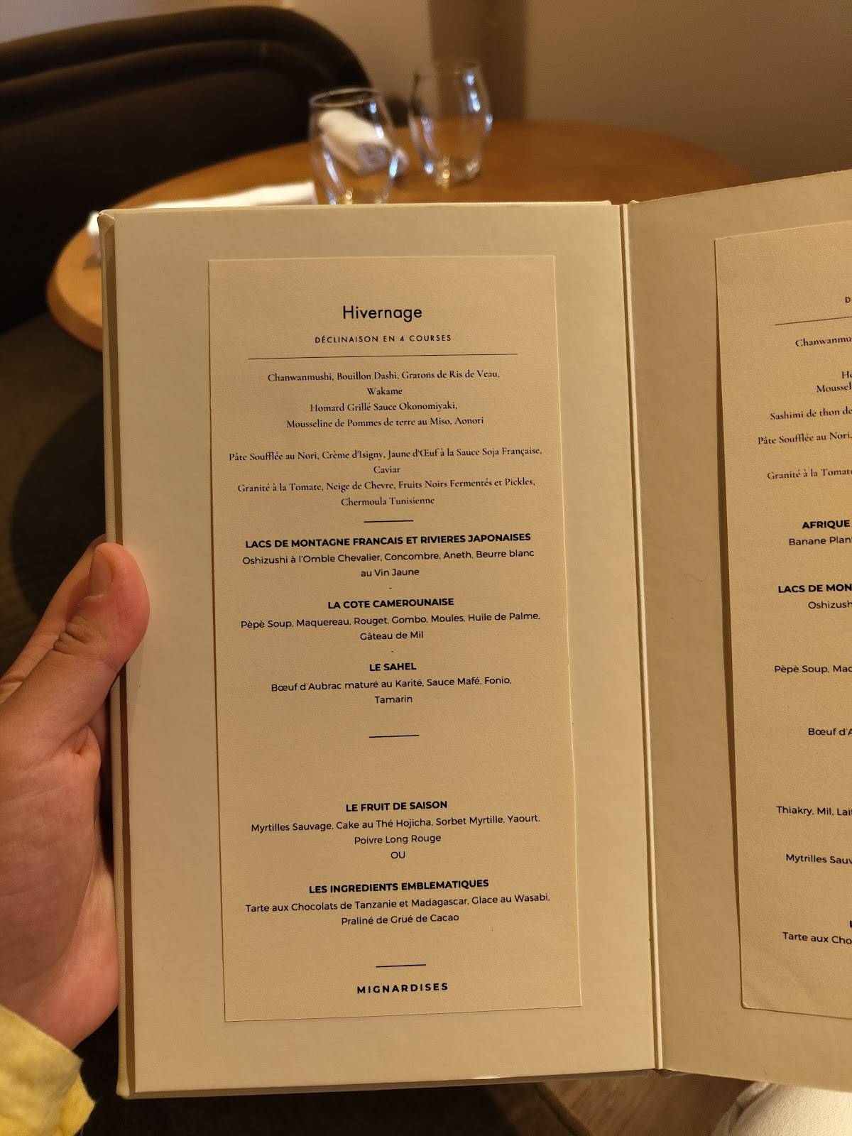 Menu au Mosuke restaurant, Paris