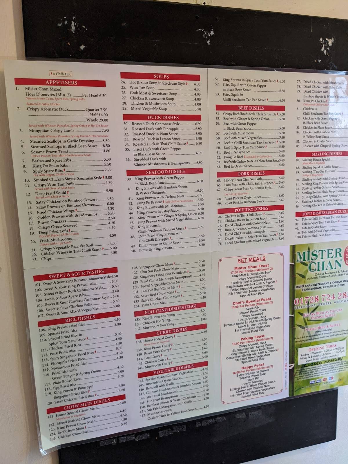 Menu at Mr Chan Chinese Restaurant Framlingham, Framlingham