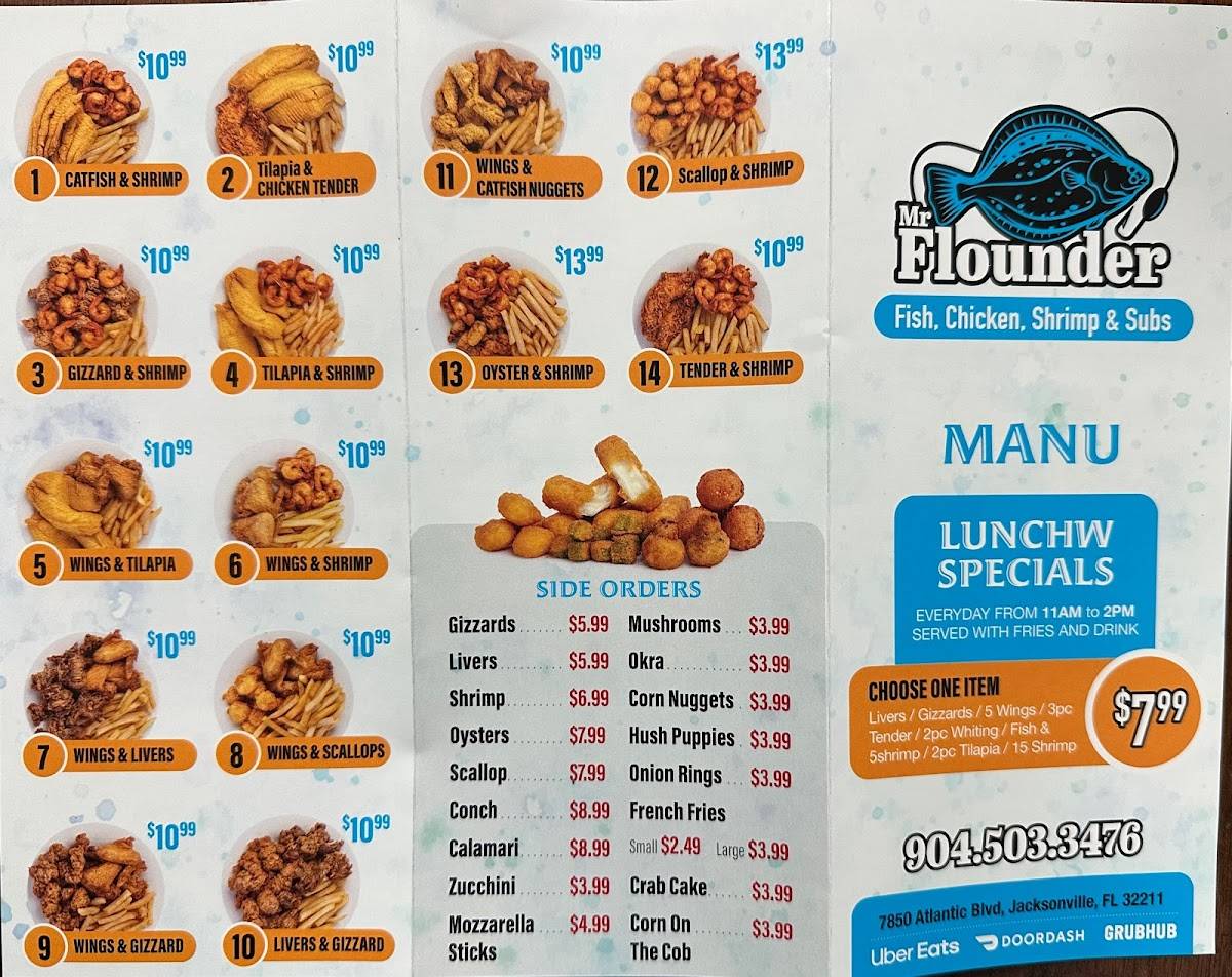 Menu at Mr flounder fish chicken shrimp fast food, Jacksonville