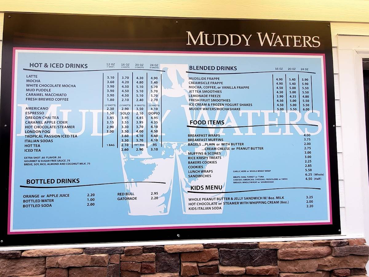 Menu at Muddy Waters Coffee Co, Lynden