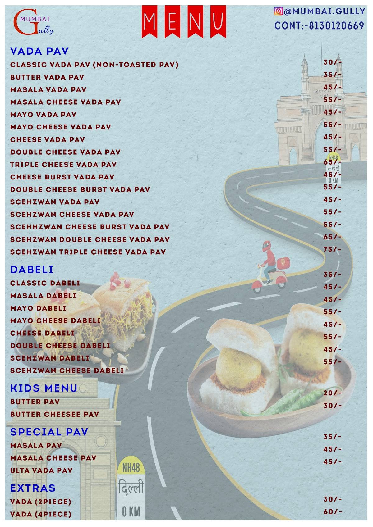 Menu at Aamchi Mumbaai Gully Vadapav and Dabeli, New Delhi