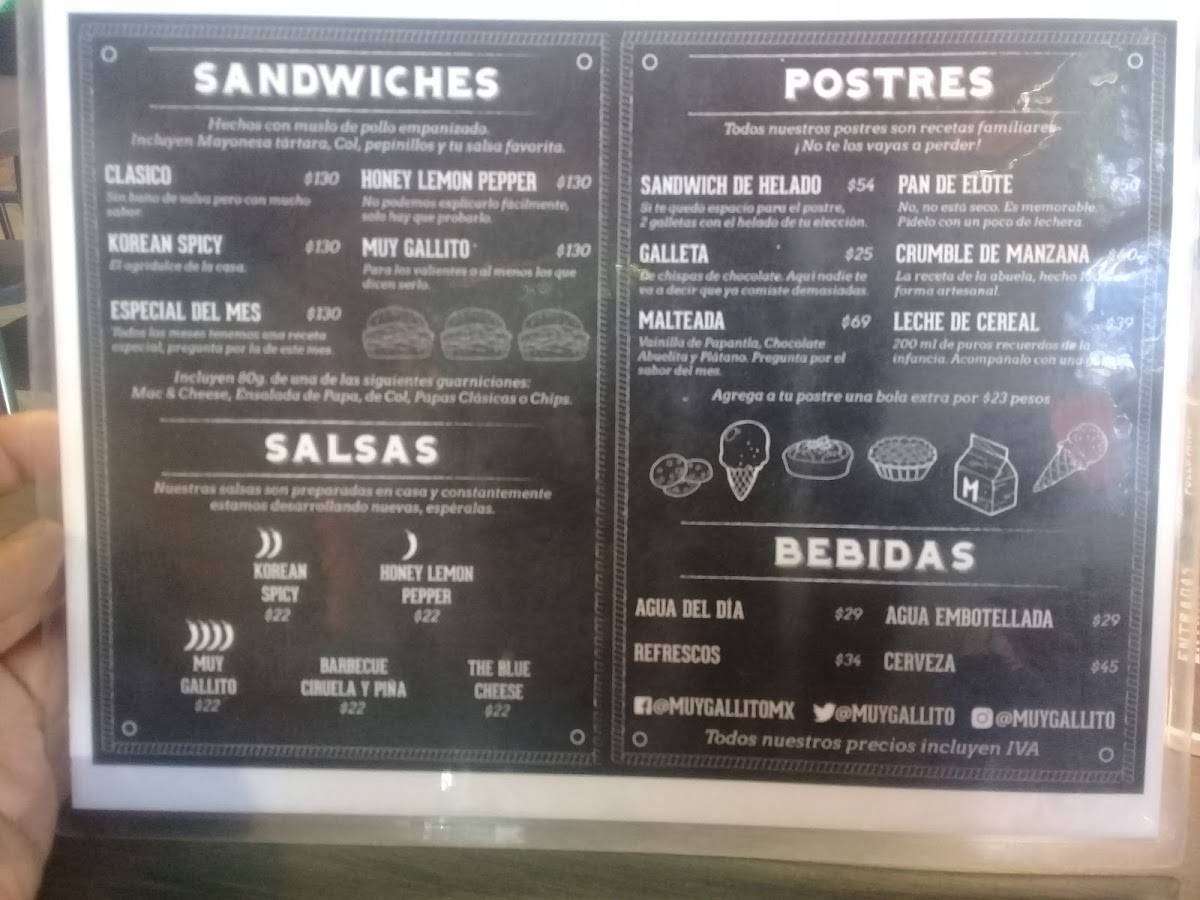 Carta del restaurante Muy Gallito Fried Chicken, Ciudad López Mateos