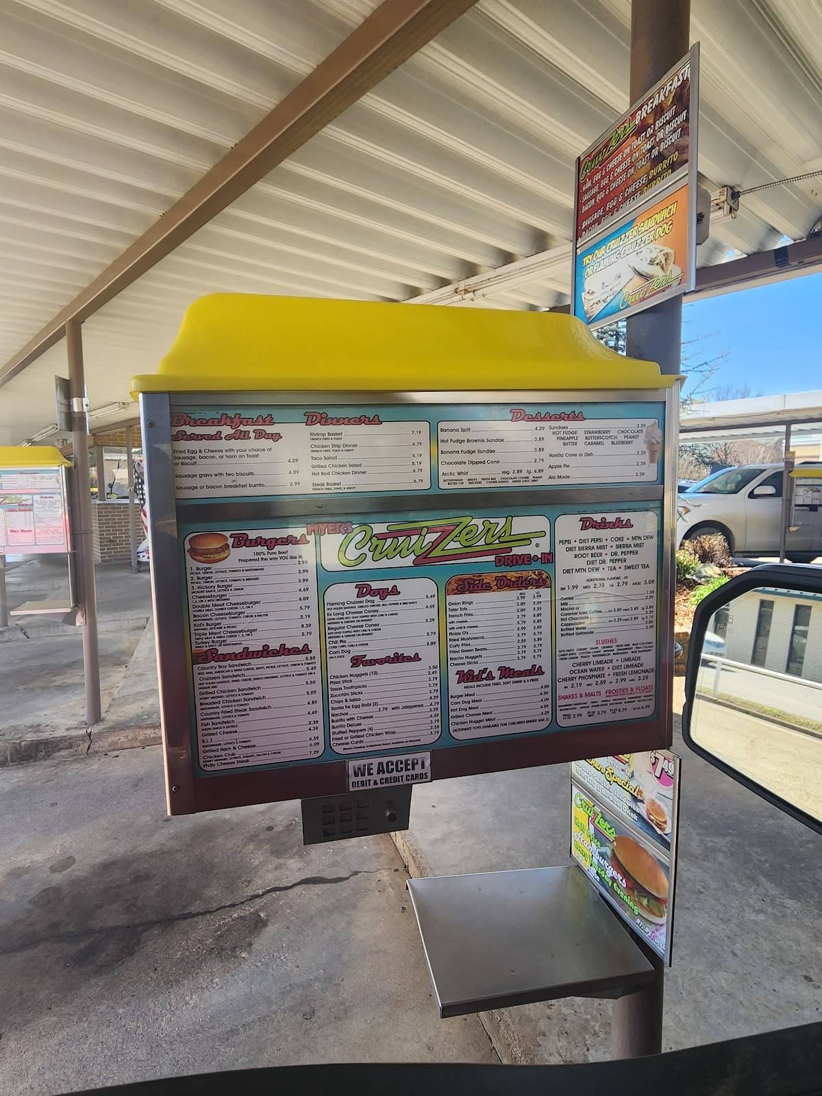Menu at Myers Cruizzers Drive-In restaurant, Mena, 409 U. S. Hwy 71