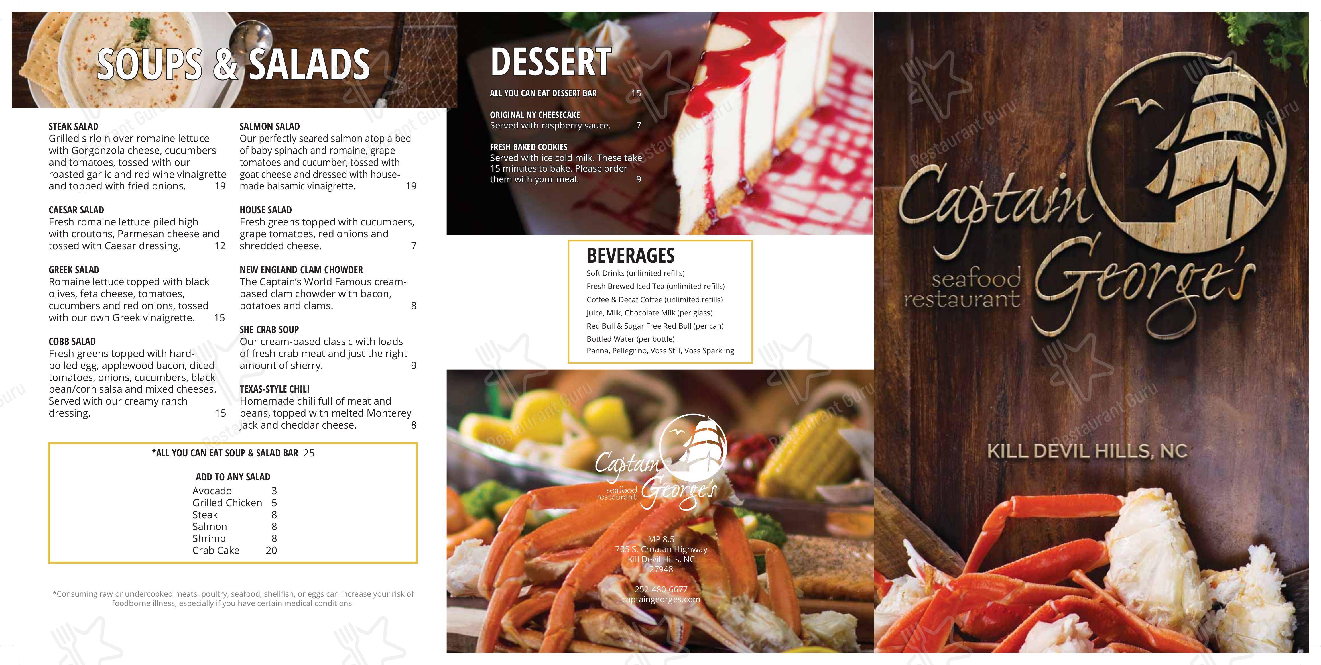 Menu at Captain George's Seafood Restaurant, Myrtle Beach