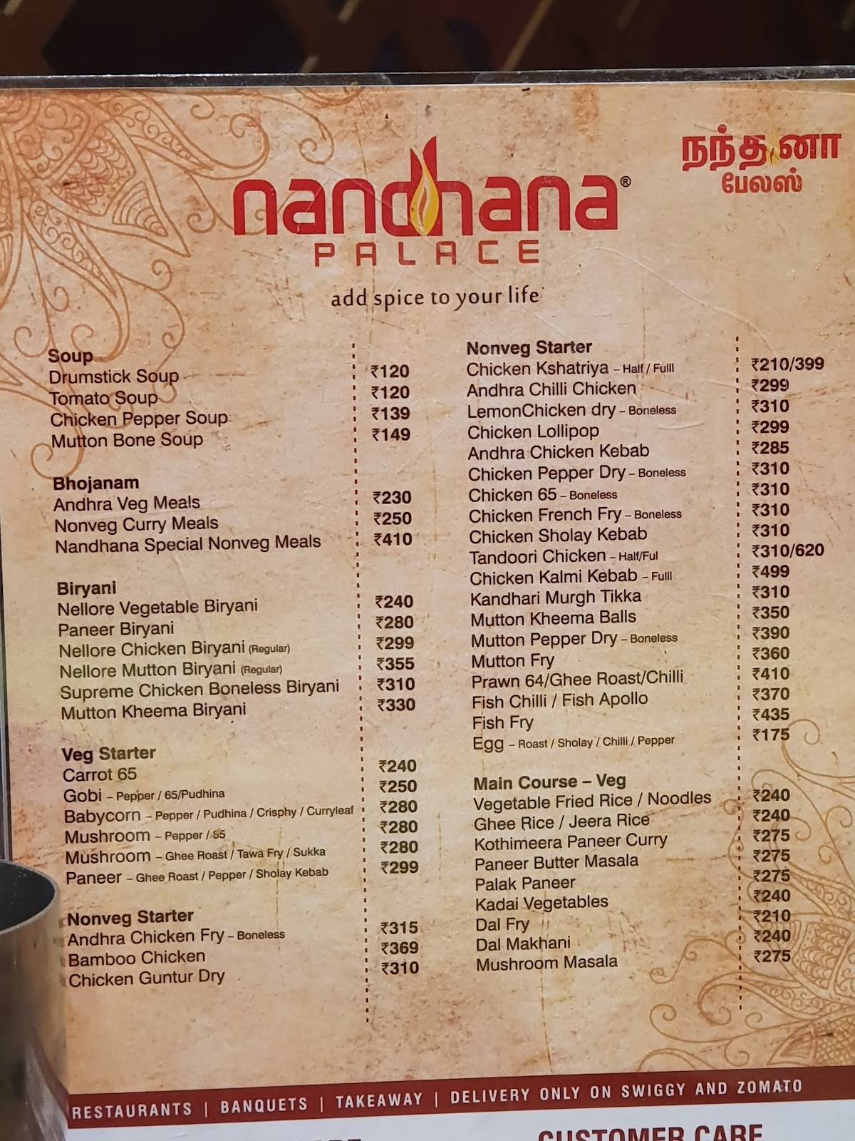 Menu at Nandhana Palace - Andhra Style Restaurant, Chennai