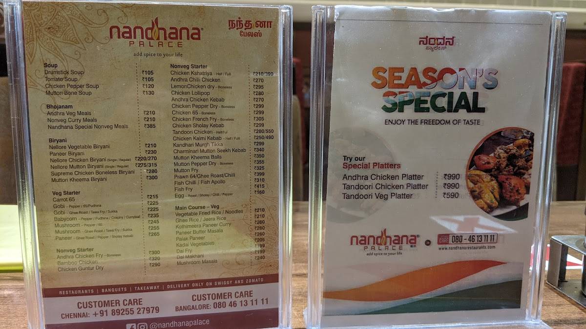 Menu at Nandhana Palace - Andhra Style Restaurant, Chennai