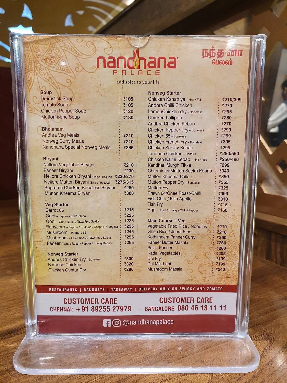 Menu at Nandhana Palace - Andhra Style Restaurant, Chennai