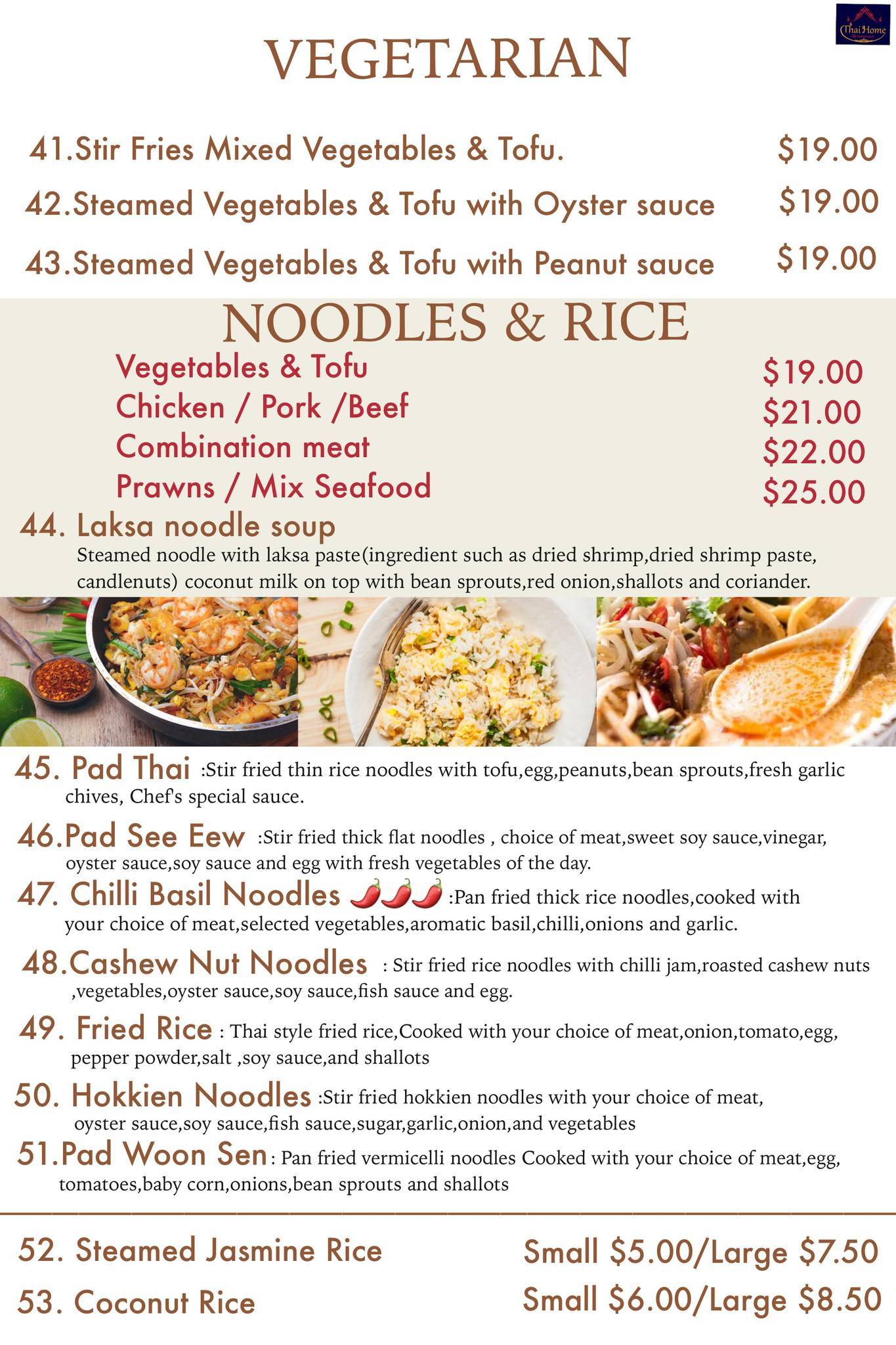 Menu at Thai Home Restaurant, Narrabri