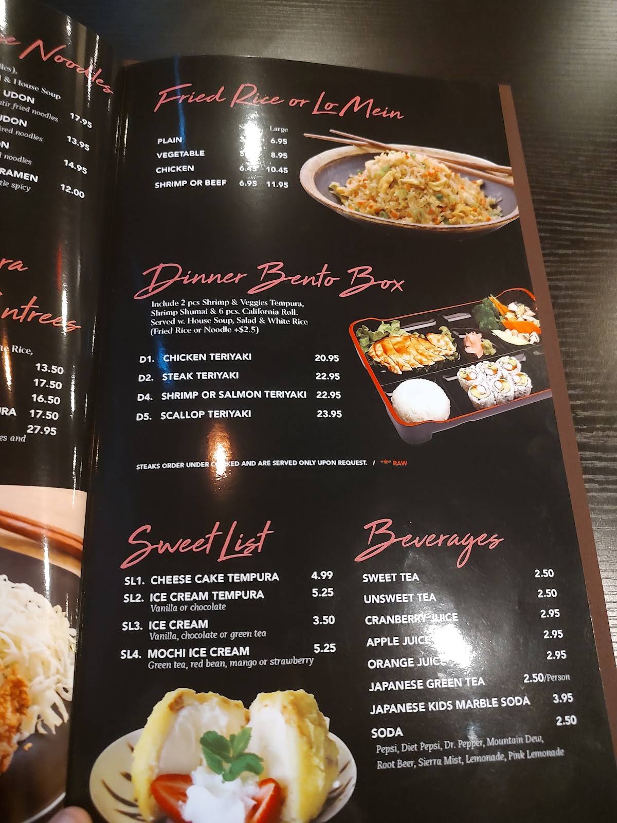 Menu at Nasu Japanese Steakhouse, Newport