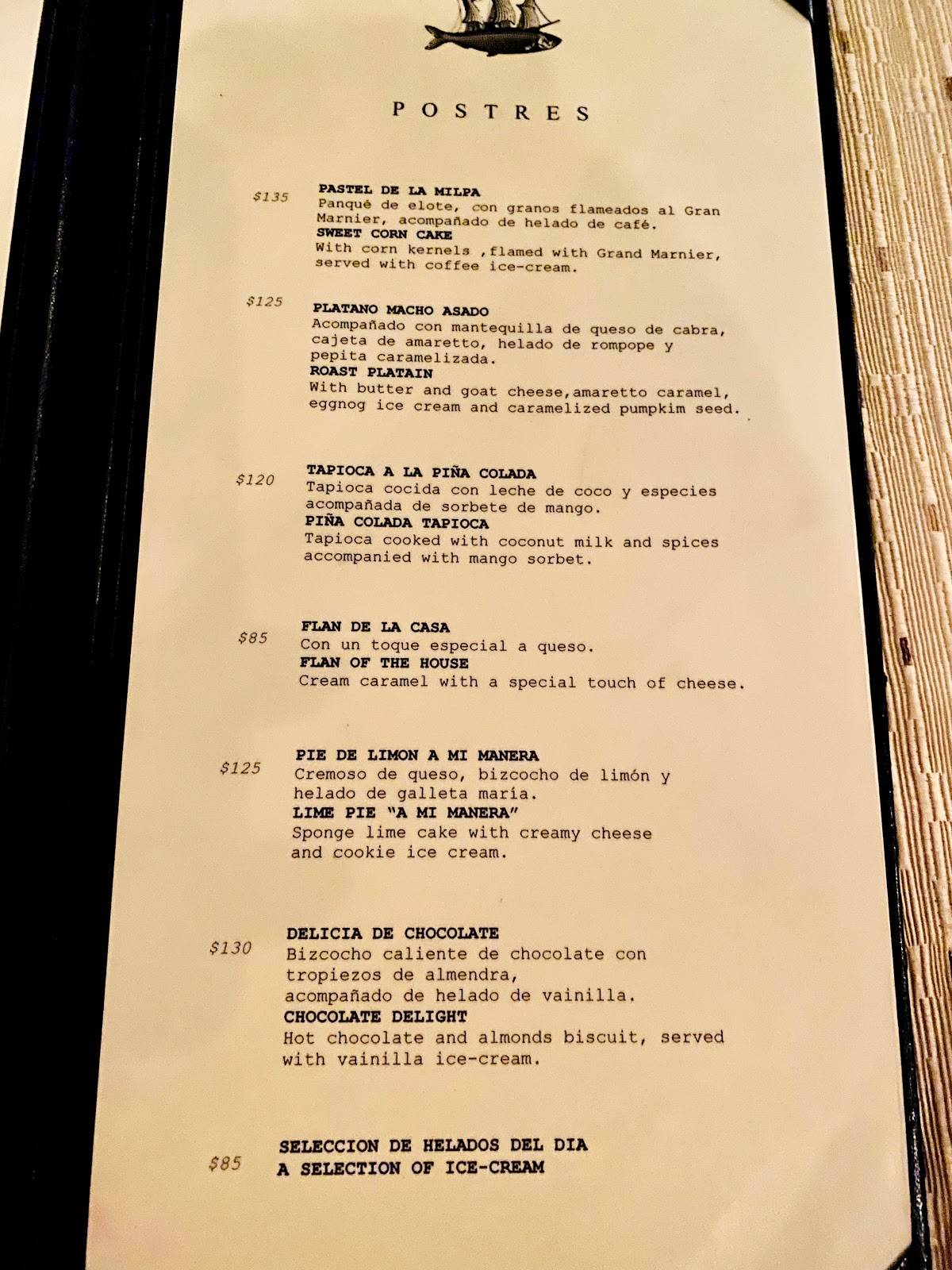 Carta de RESTAURANTE NAVIOS, Cancún
