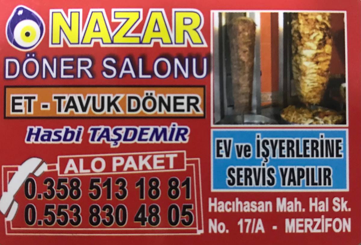 Menu at Nazar Döner, Merzifon