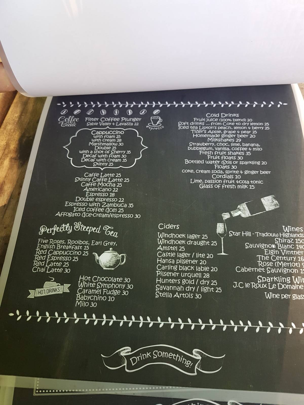 Menu at Hall's Farm Stall at GateWay cafe, Nelspruit