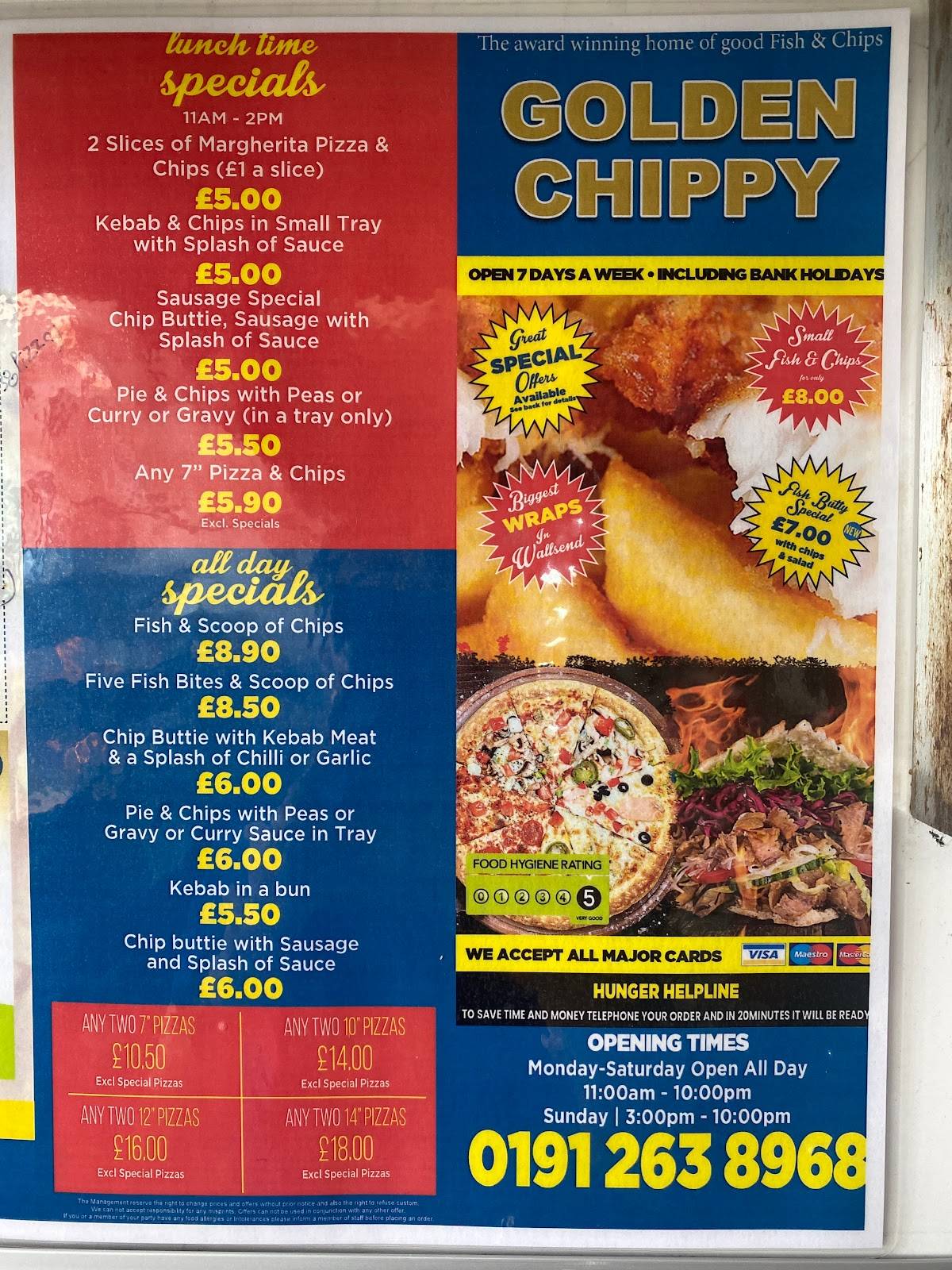 Menu at Golden Chippy restaurant, Wallsend, 18 Coast Rd