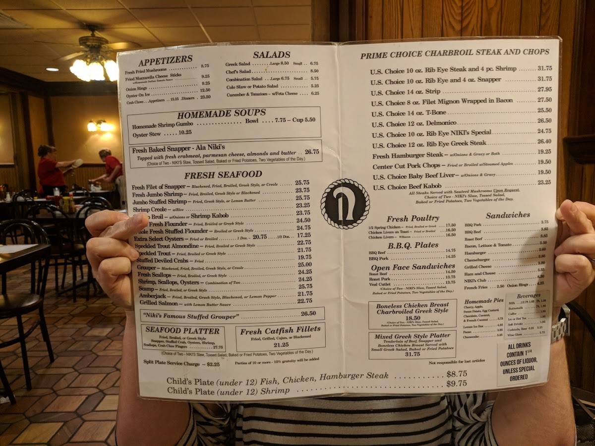 Menu at Niki's West steakhouse, Birmingham