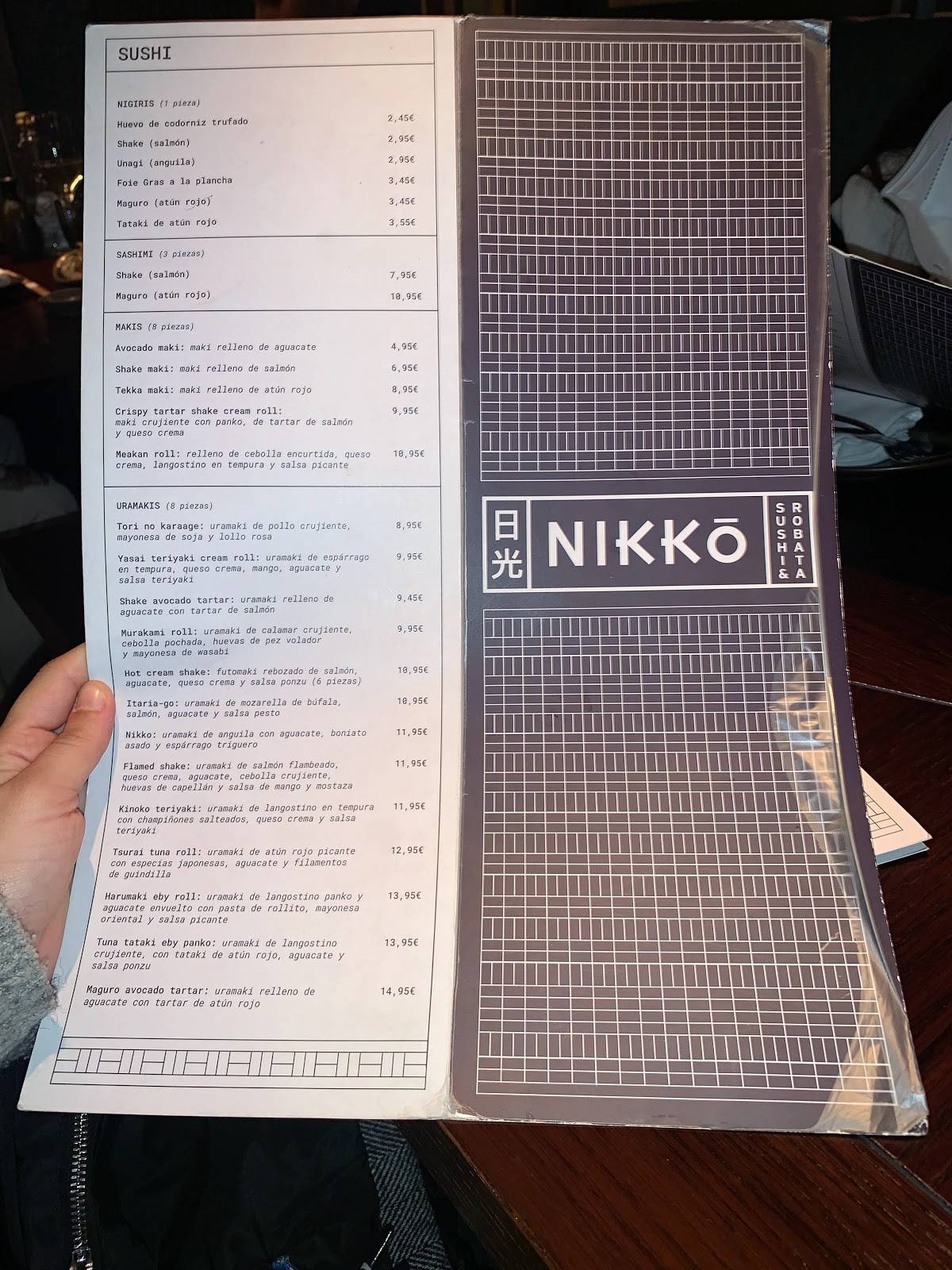 Carta del restaurante Nikko, Bilbao