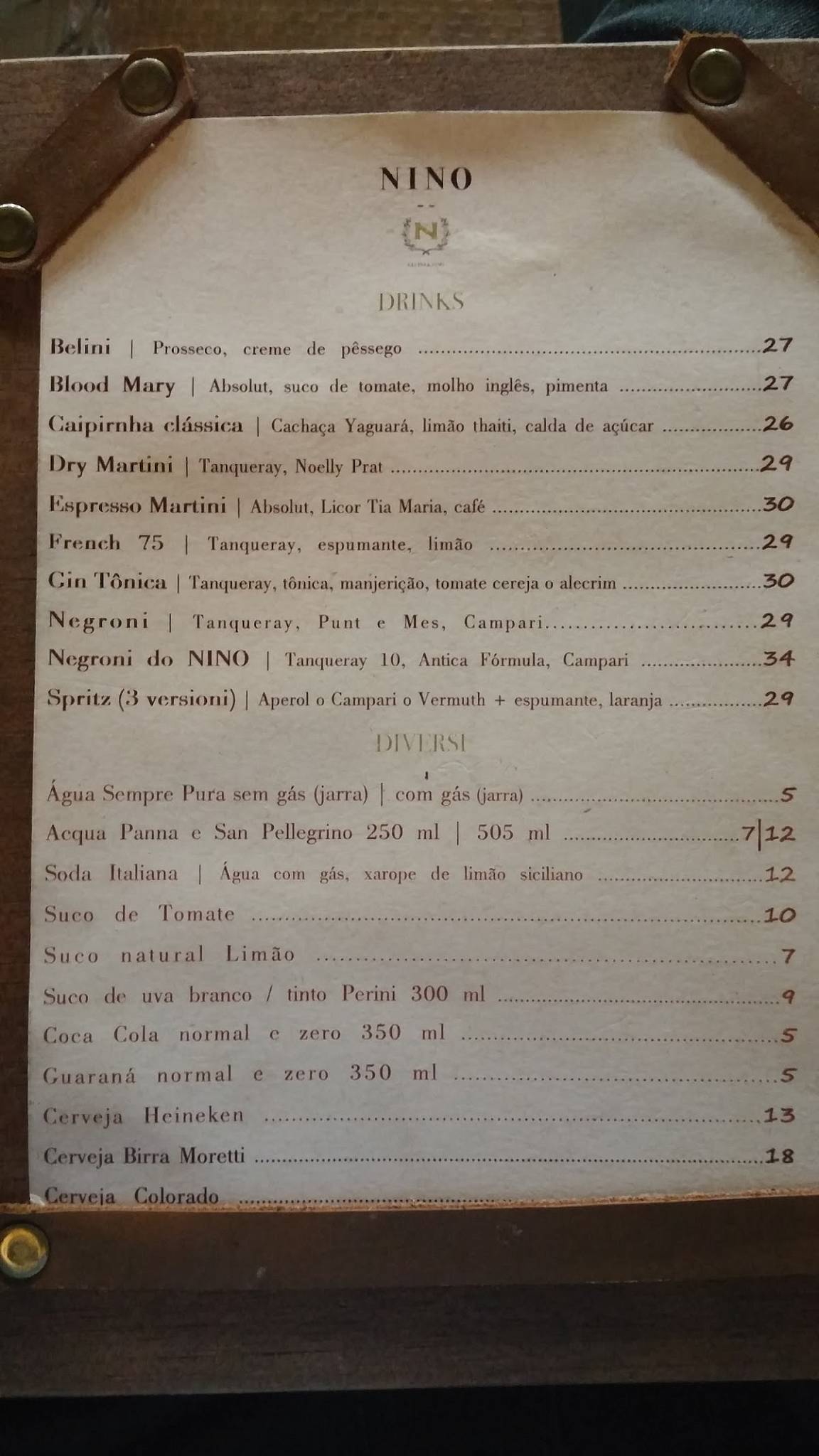 Menu em Nino Cucina & Vino restaurante, São Paulo, Rua Jeronimo da Veiga