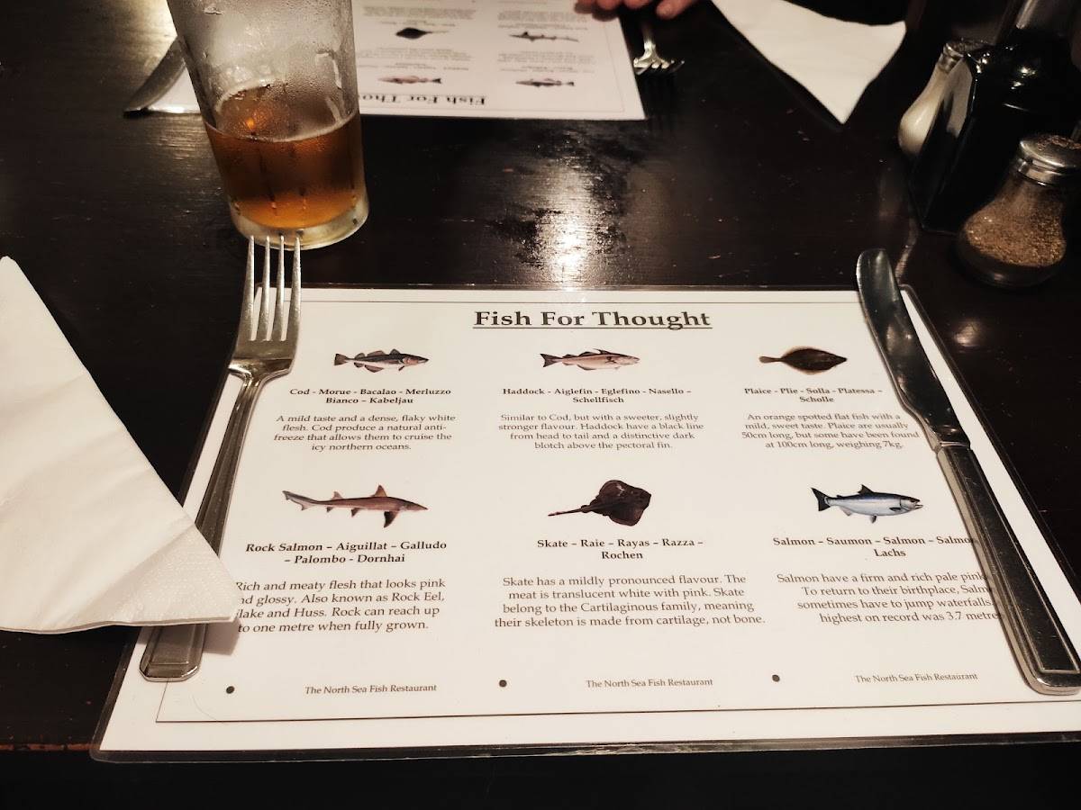 Menu at North Sea Fish Restaurant, London, 7-8 Leigh St