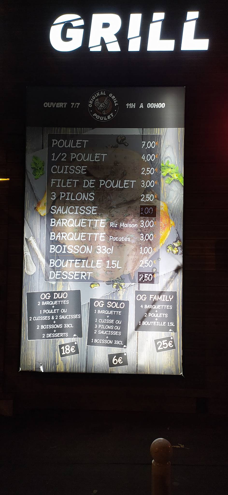 Menu au Original Grill Poulet restaurant, Montrouge