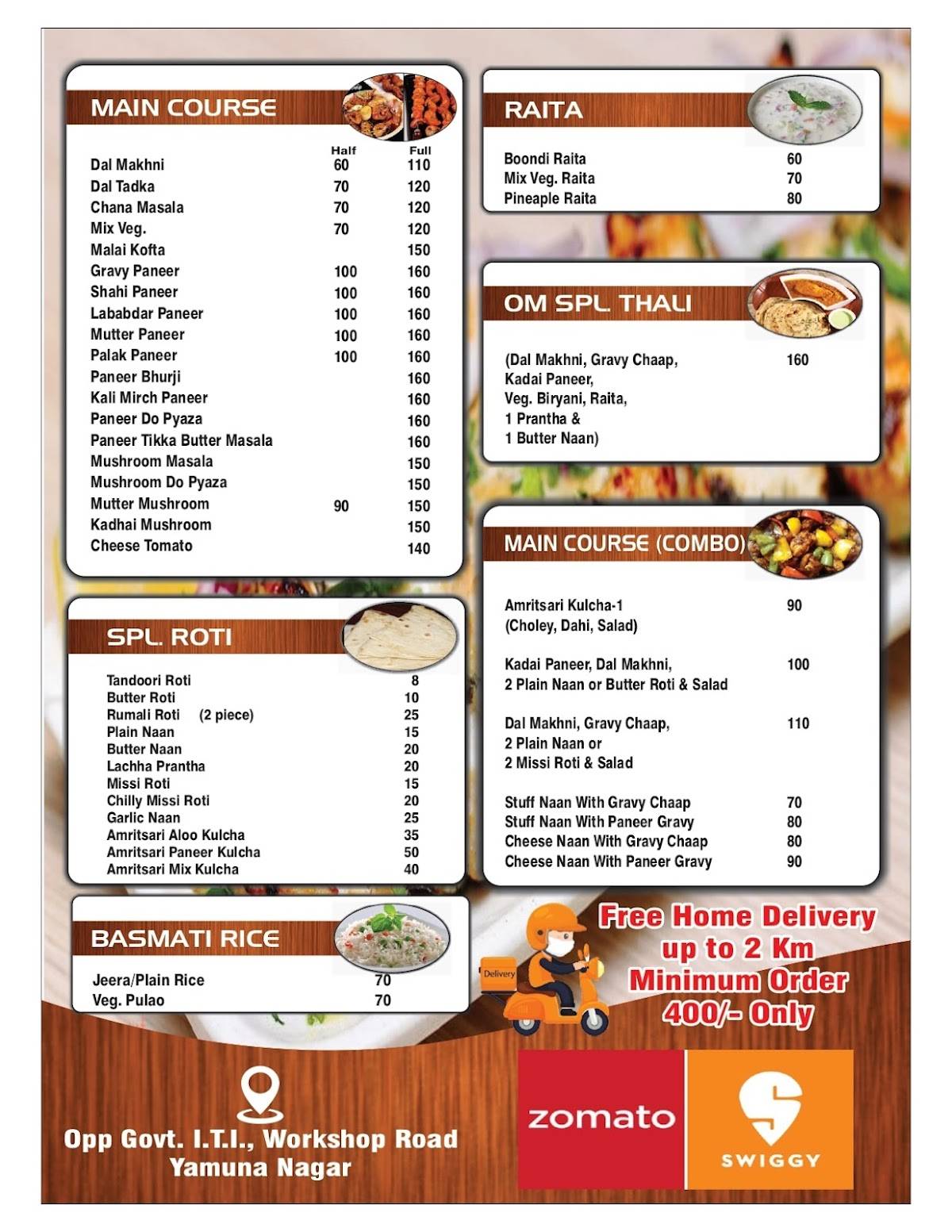 Menu at OM CHAAP CORNER, Yamuna Nagar